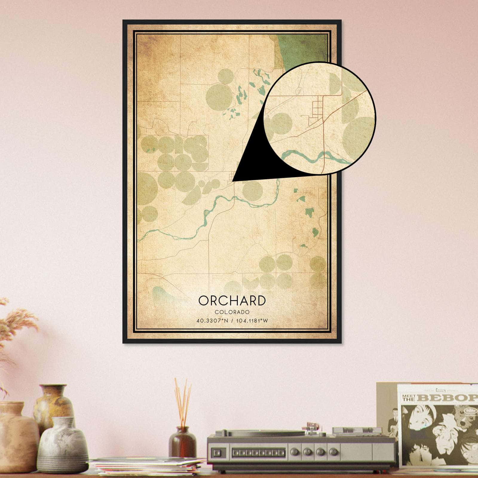 Vintage Orchard Colorado Map Poster, Orchard CO City Road Wall Art ...