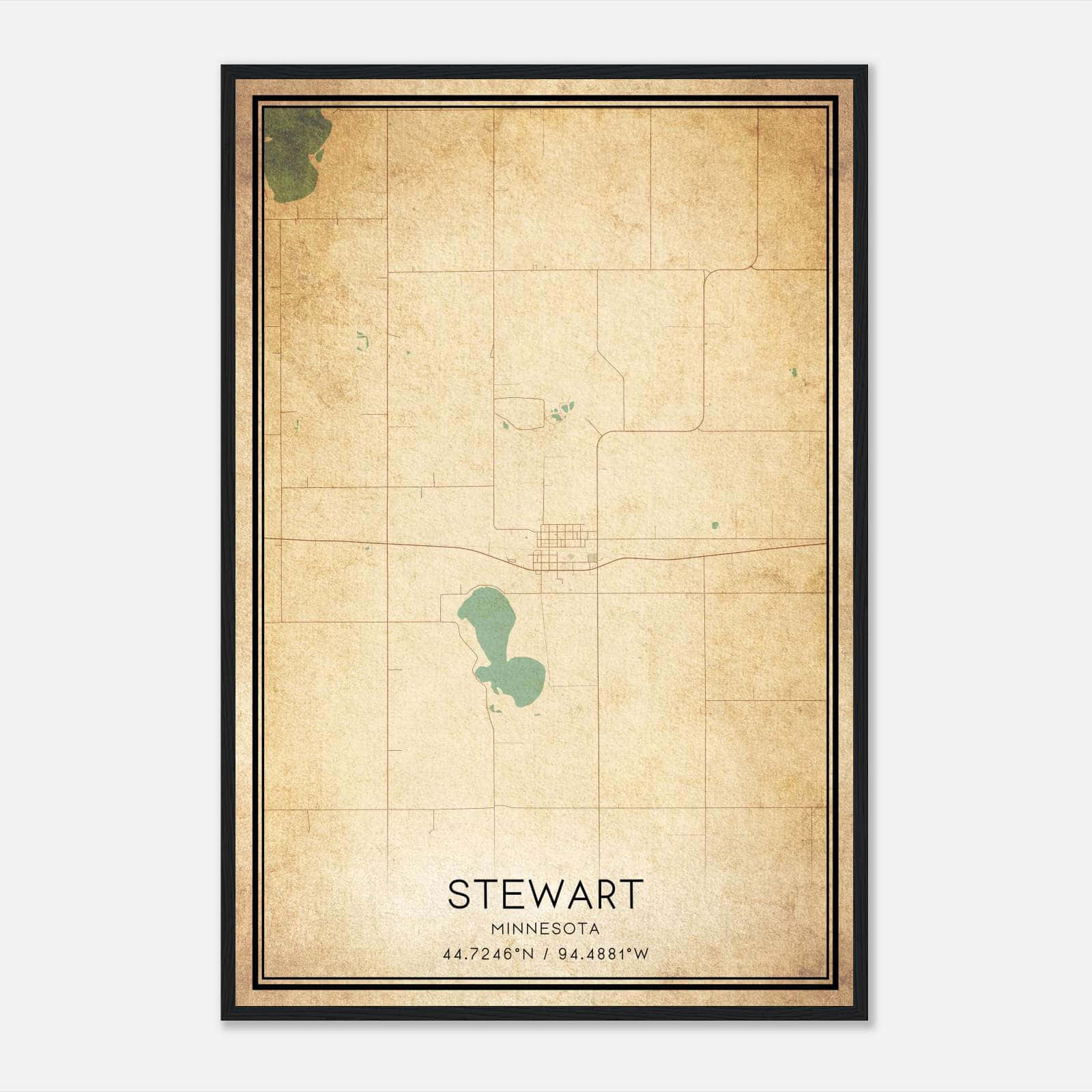 Vintage Stewart Minnesota Map Poster, Stewart MN City Road Wall Art ...