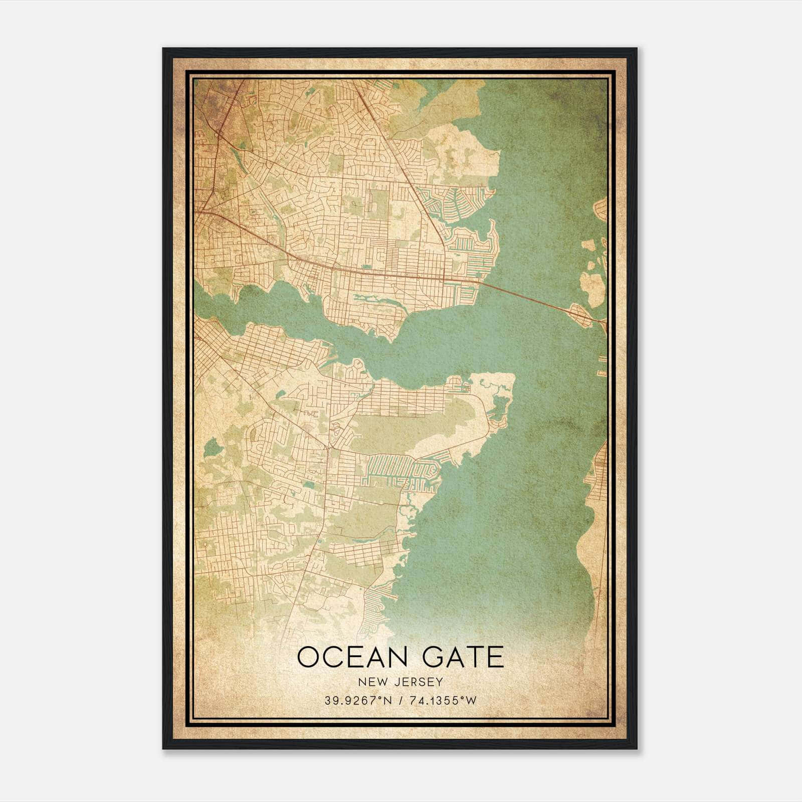 Vintage Ocean Gate New Jersey Map Poster, Ocean Gate NJ City Road Wall ...