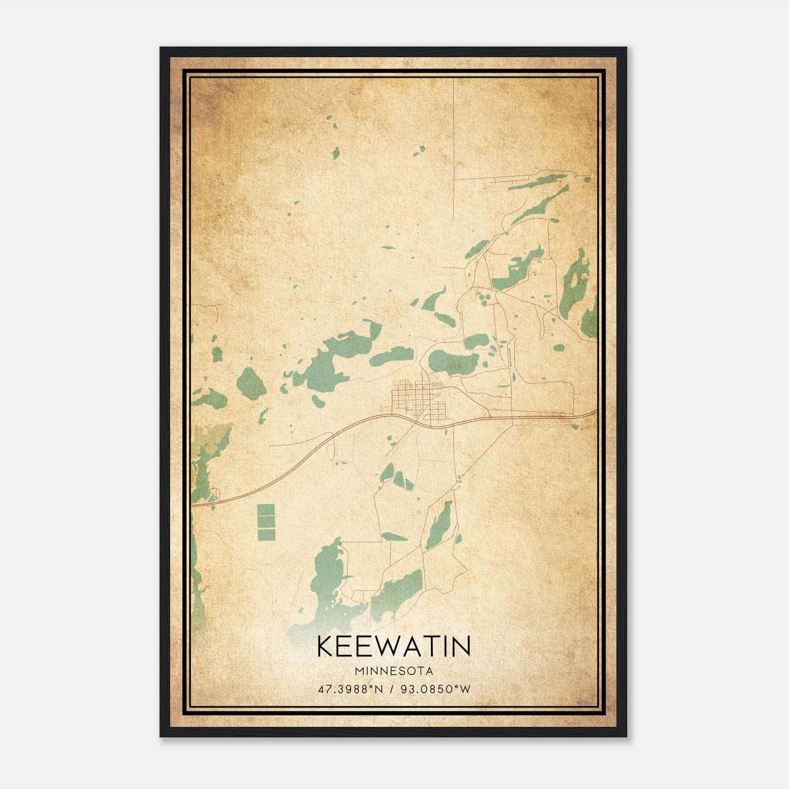 Vintage Keewatin Minnesota Map Poster, Keewatin MN City Road Wall Art ...