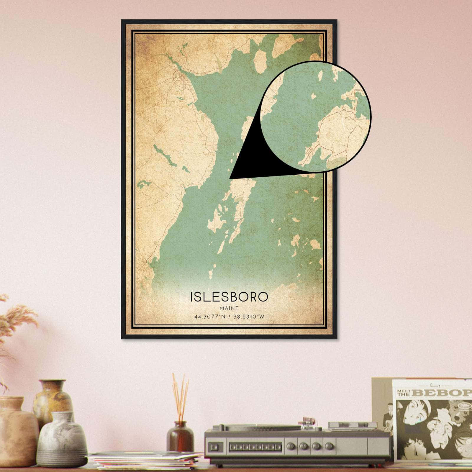 Vintage Islesboro Maine Map Poster, Islesboro ME City Road Wall Art ...