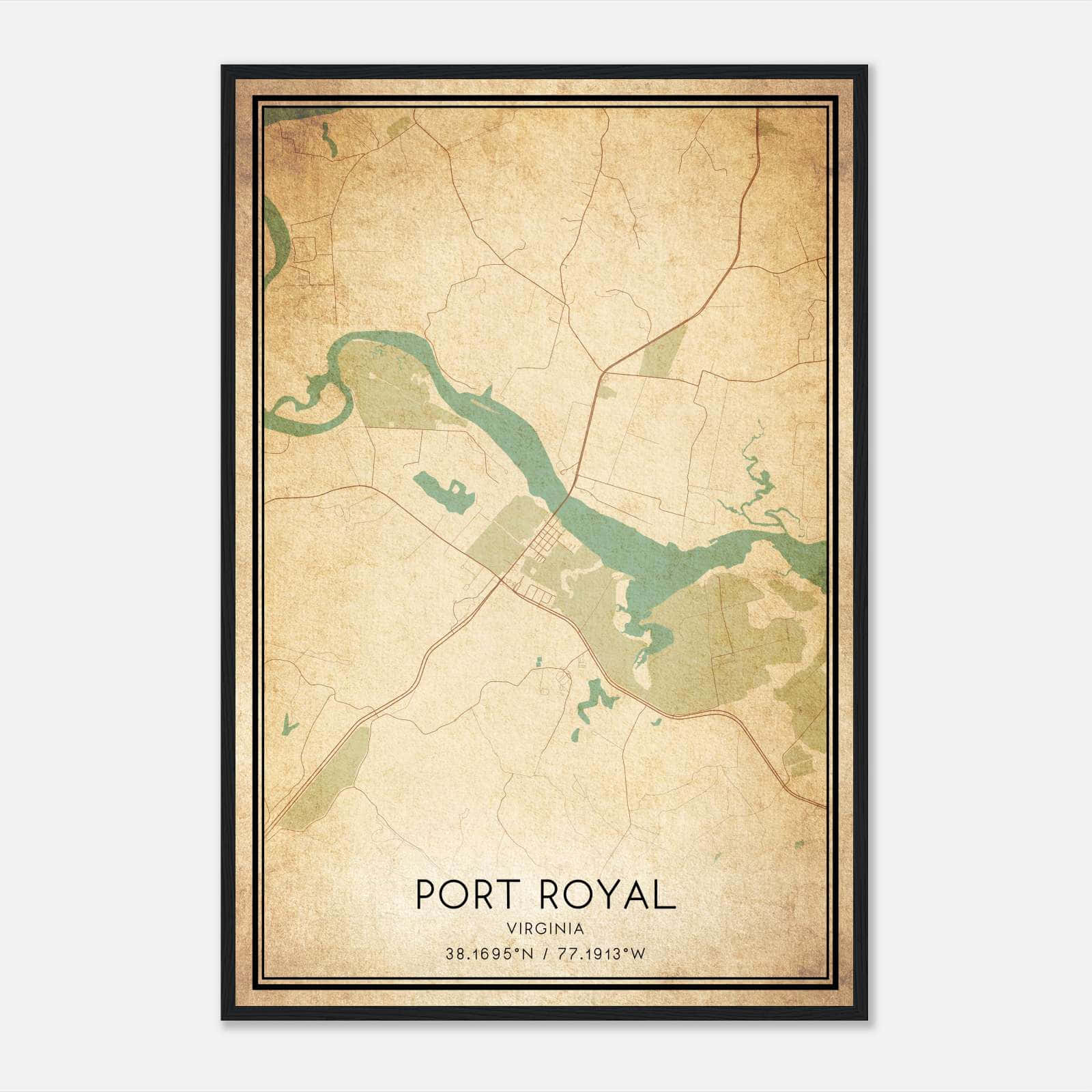 Vintage Port Royal Virginia Map Poster, Port Royal VA City Road Wall ...