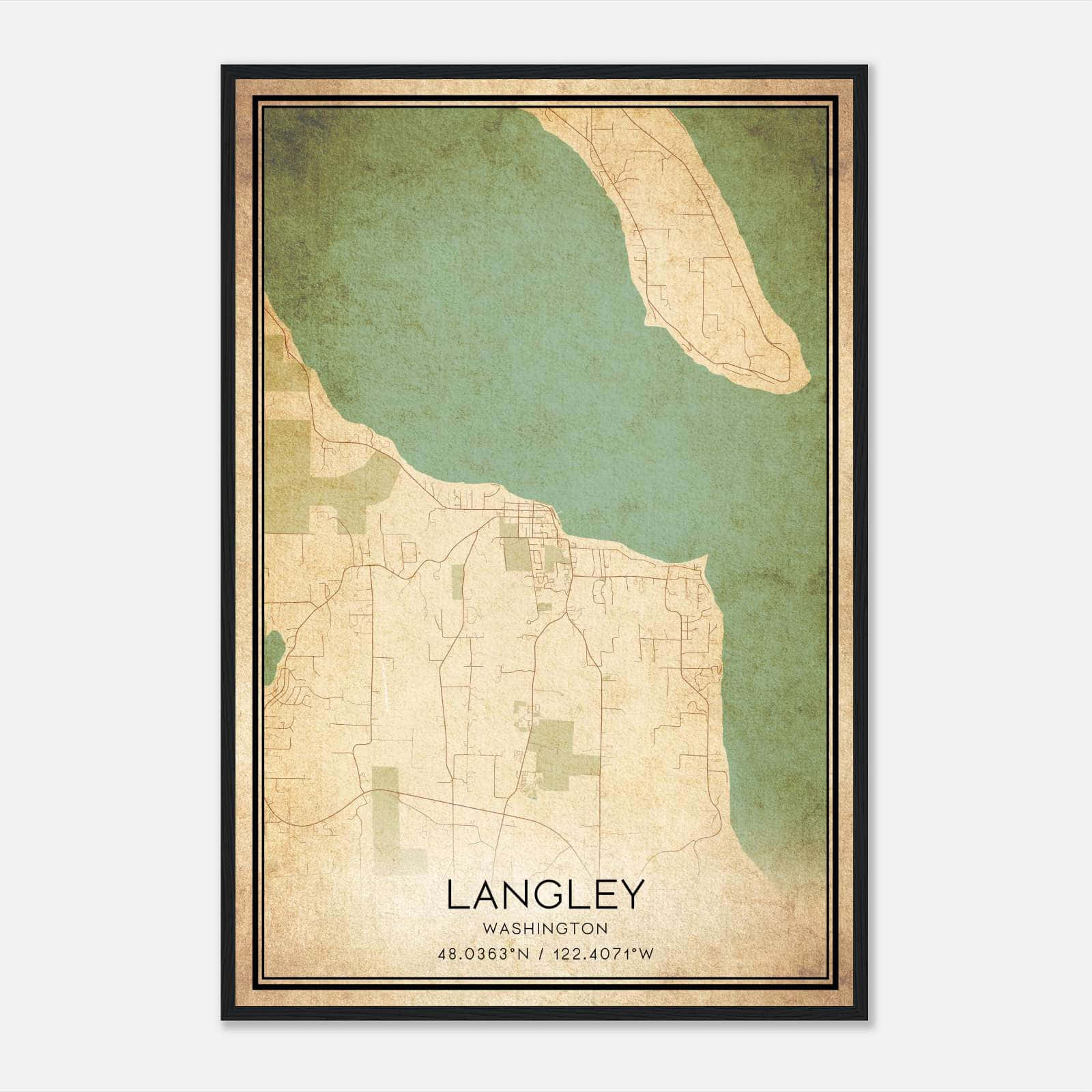 Vintage Langley Washington Map Poster, Langley WA City Road Wall Art ...