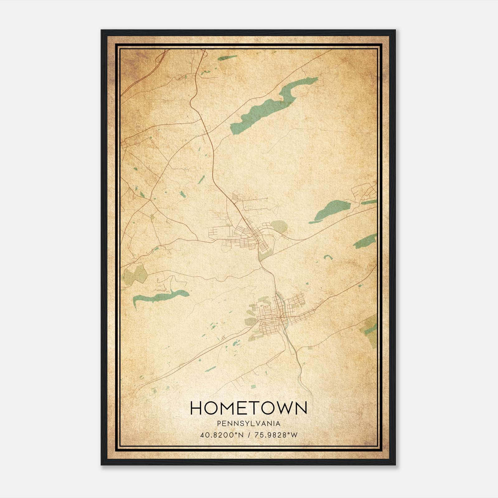 Vintage Hometown Pennsylvania Map Poster, Hometown PA City Road Wall ...