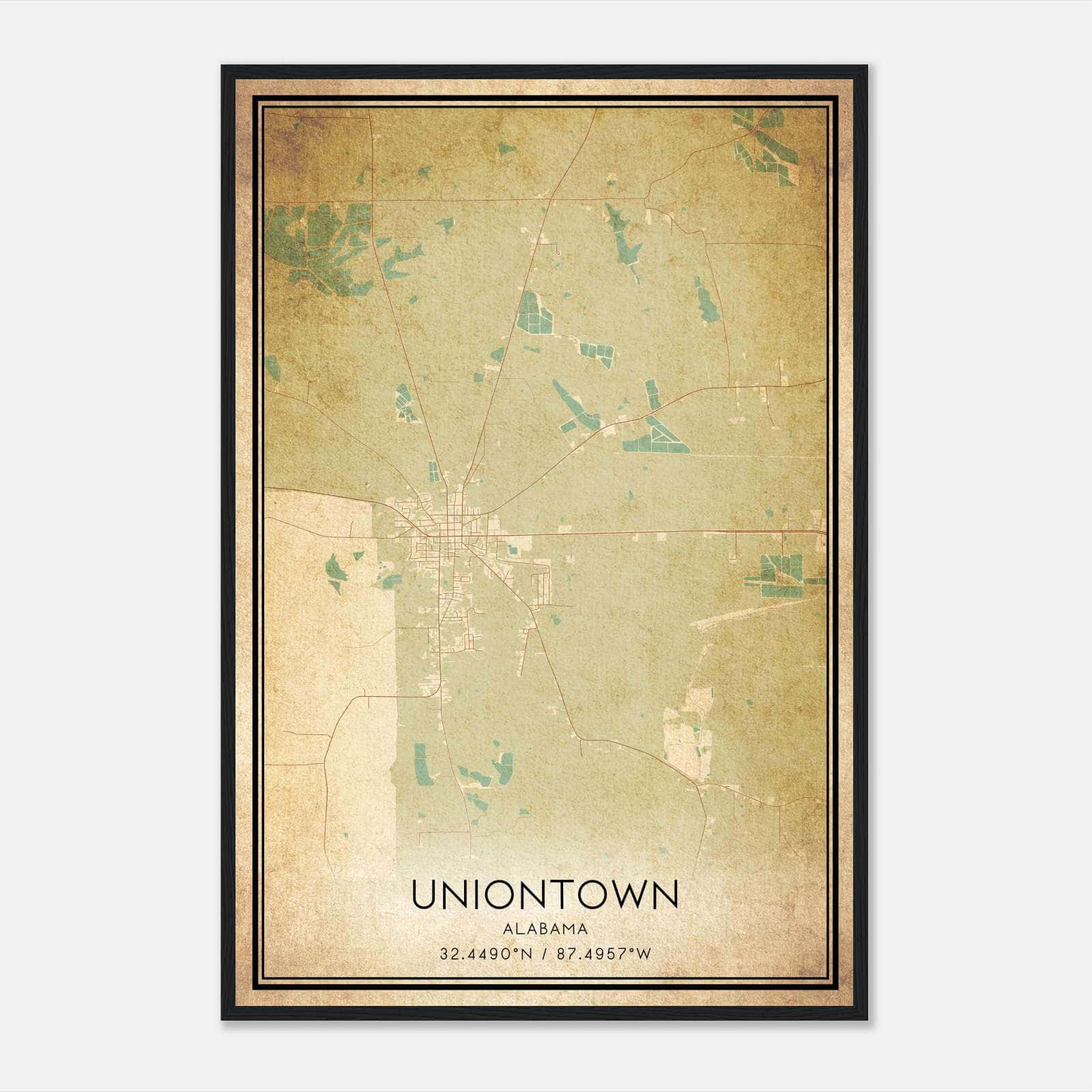 Vintage Uniontown Alabama Map Poster, Uniontown AL City Road Wall Art ...