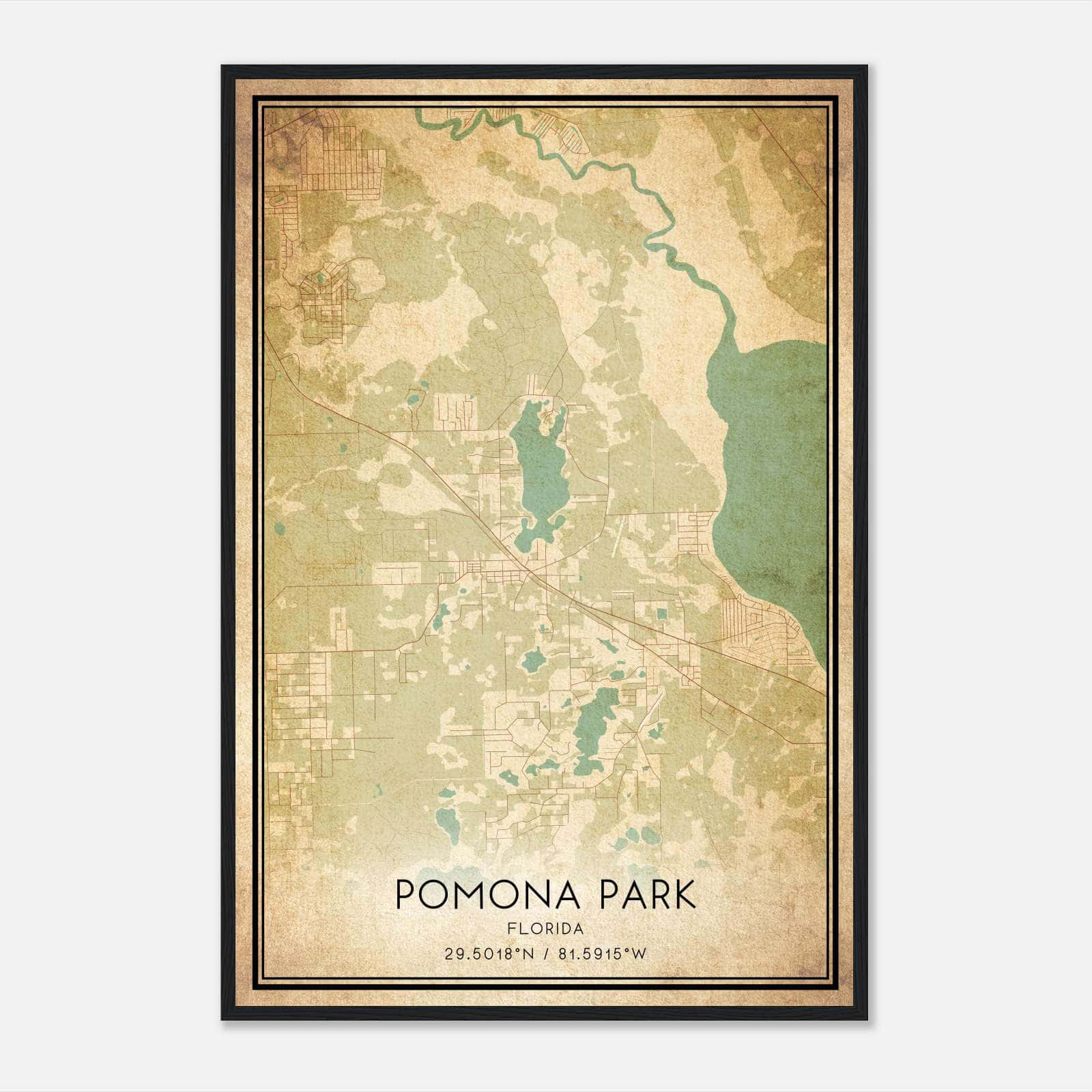 Vintage Pomona Park Florida Map Poster, Pomona Park FL City Road Wall ...
