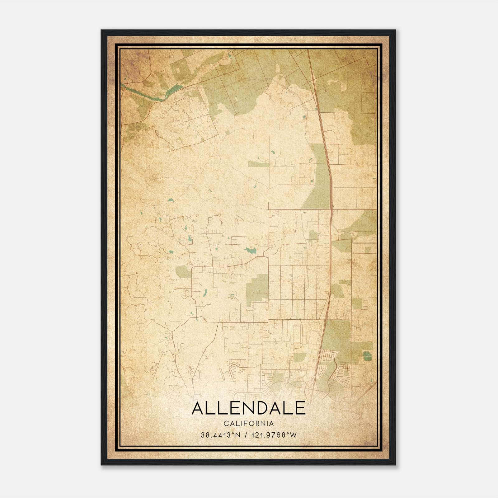 Vintage Allendale California Map Poster, Allendale CA City Road Wall ...