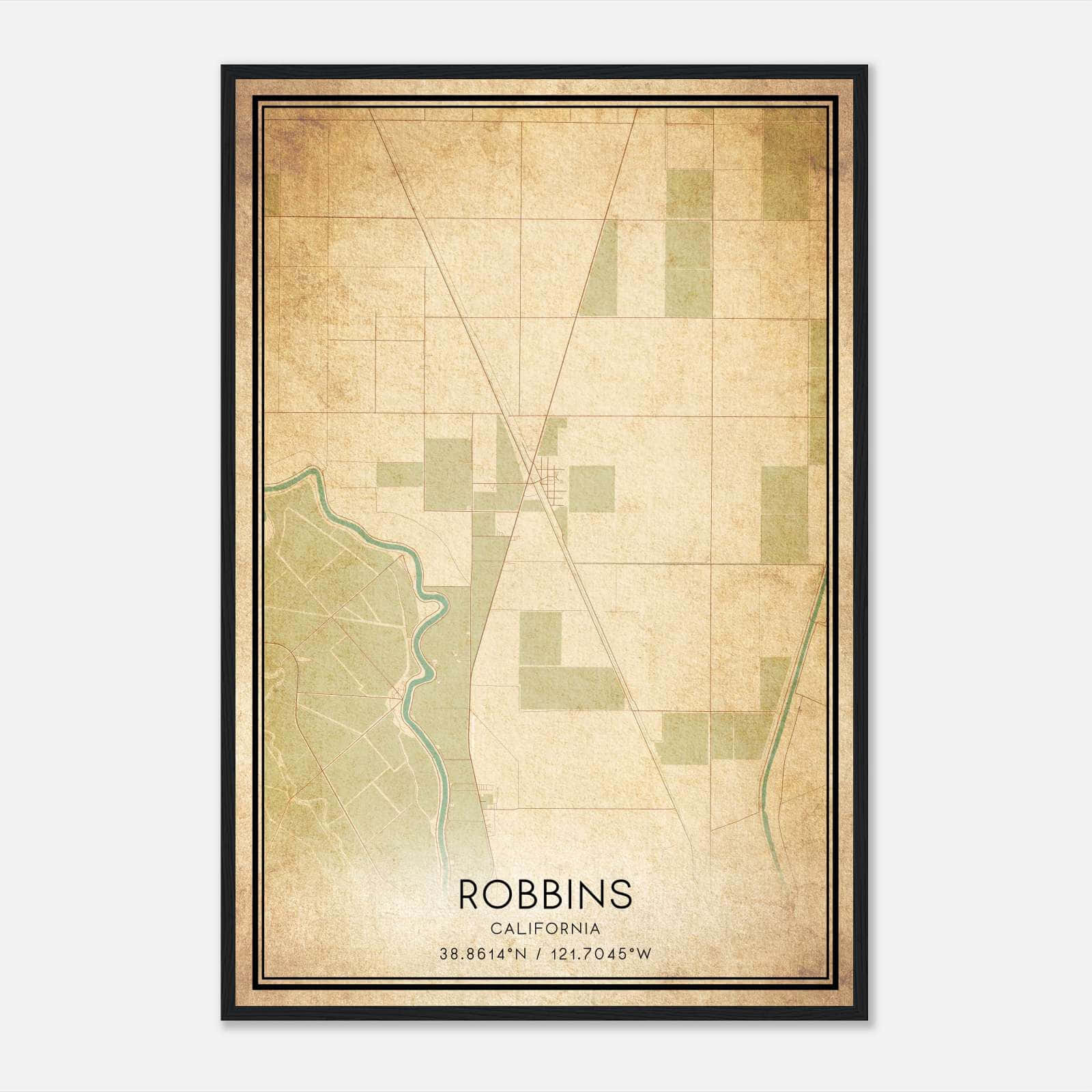 Vintage Robbins California Map Poster, Robbins CA City Road Wall Art ...