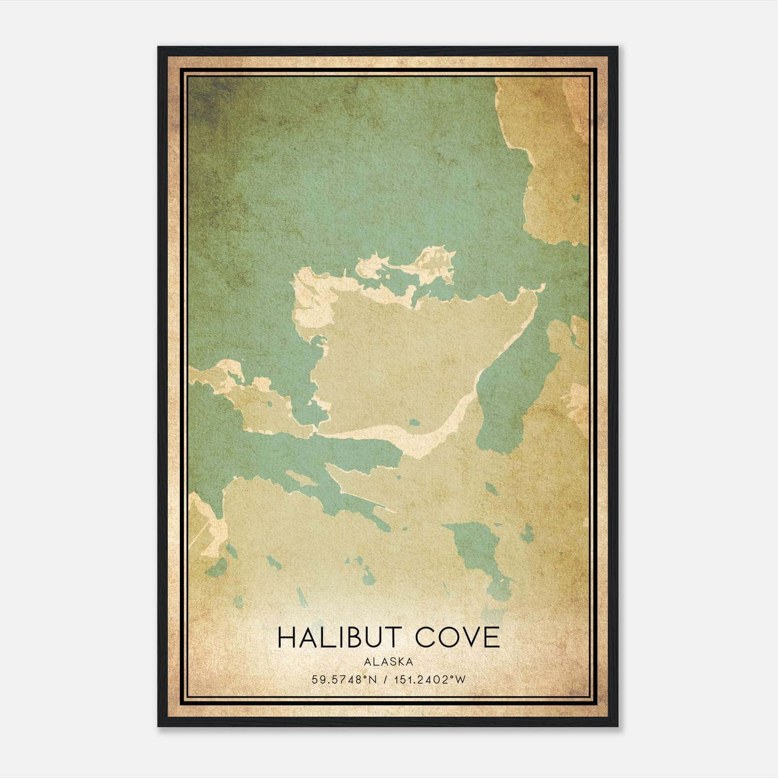 Vintage Halibut Cove Alaska Map Poster, Halibut Cove AK City Road Wall ...