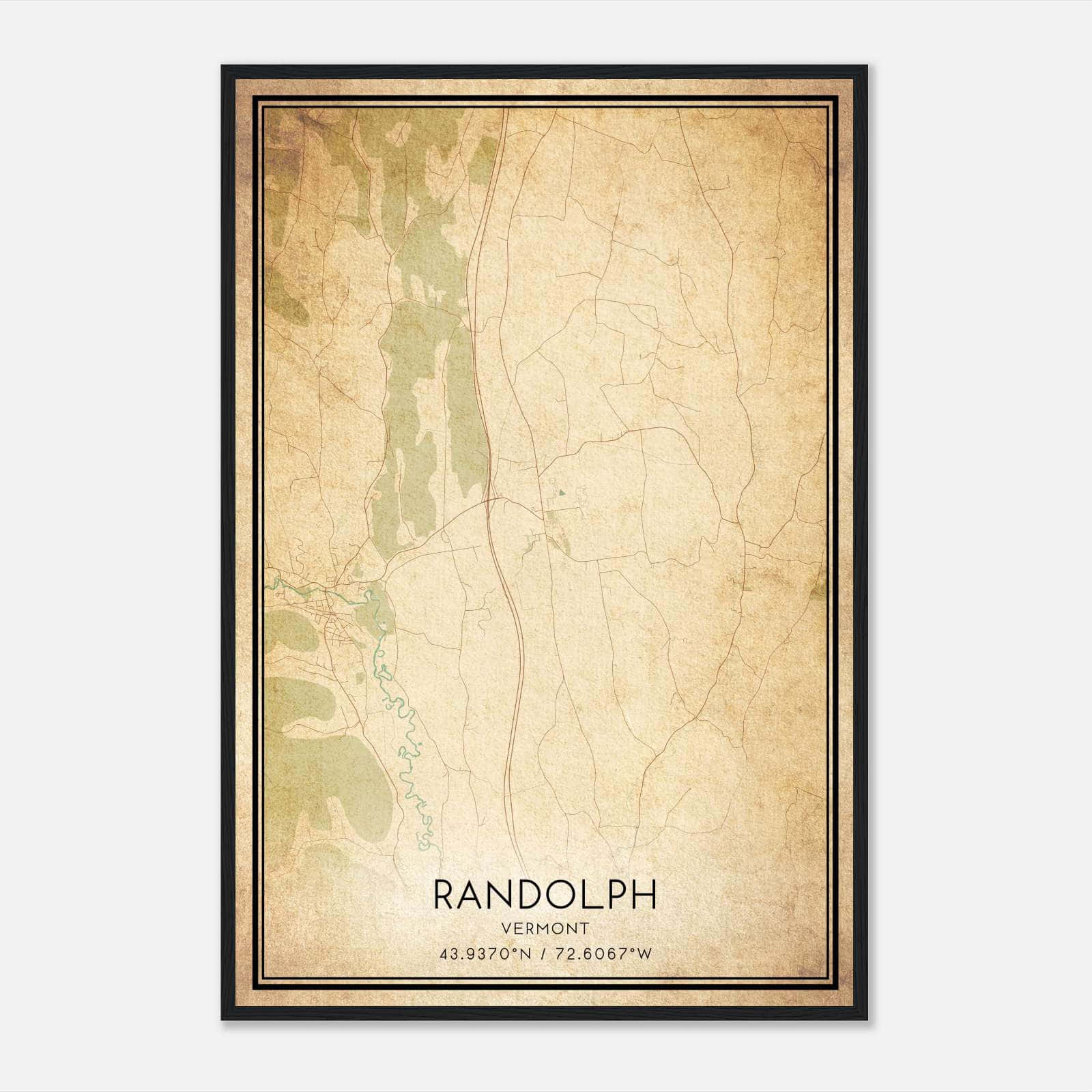 Vintage Randolph Vermont Map Poster, Randolph VT City Road Wall Art Print - Custom Maps & Posters