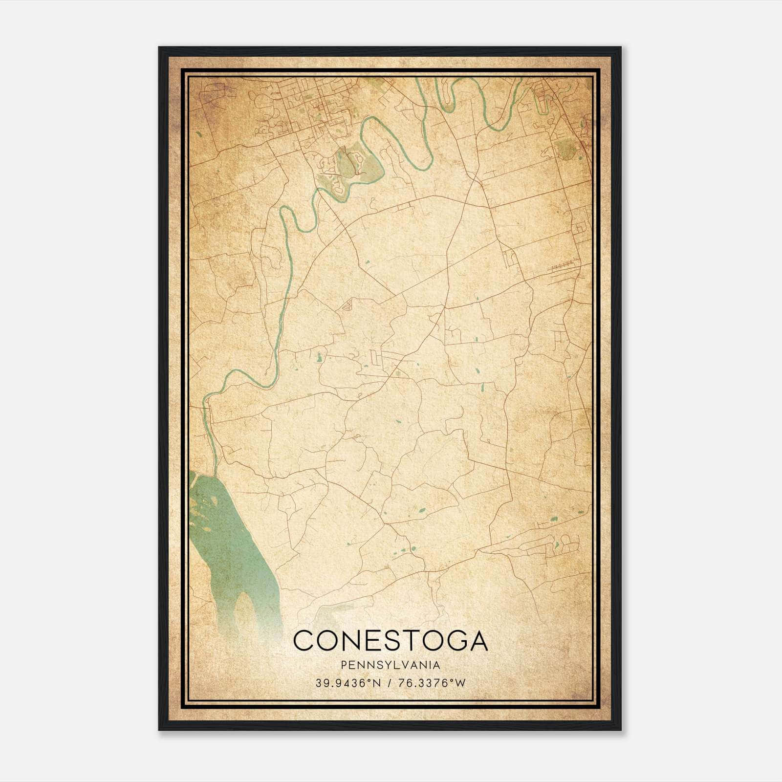 Vintage Conestoga Pennsylvania Map Poster, Conestoga PA City Road Wall ...
