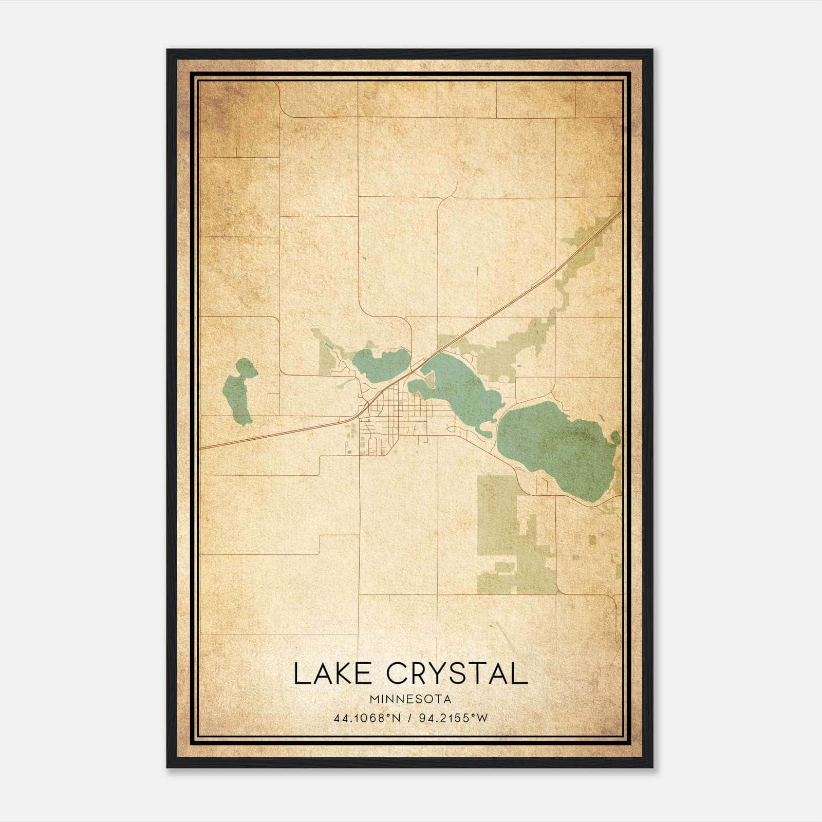 Vintage Lake Crystal Minnesota Map Poster, Lake Crystal MN City Road ...