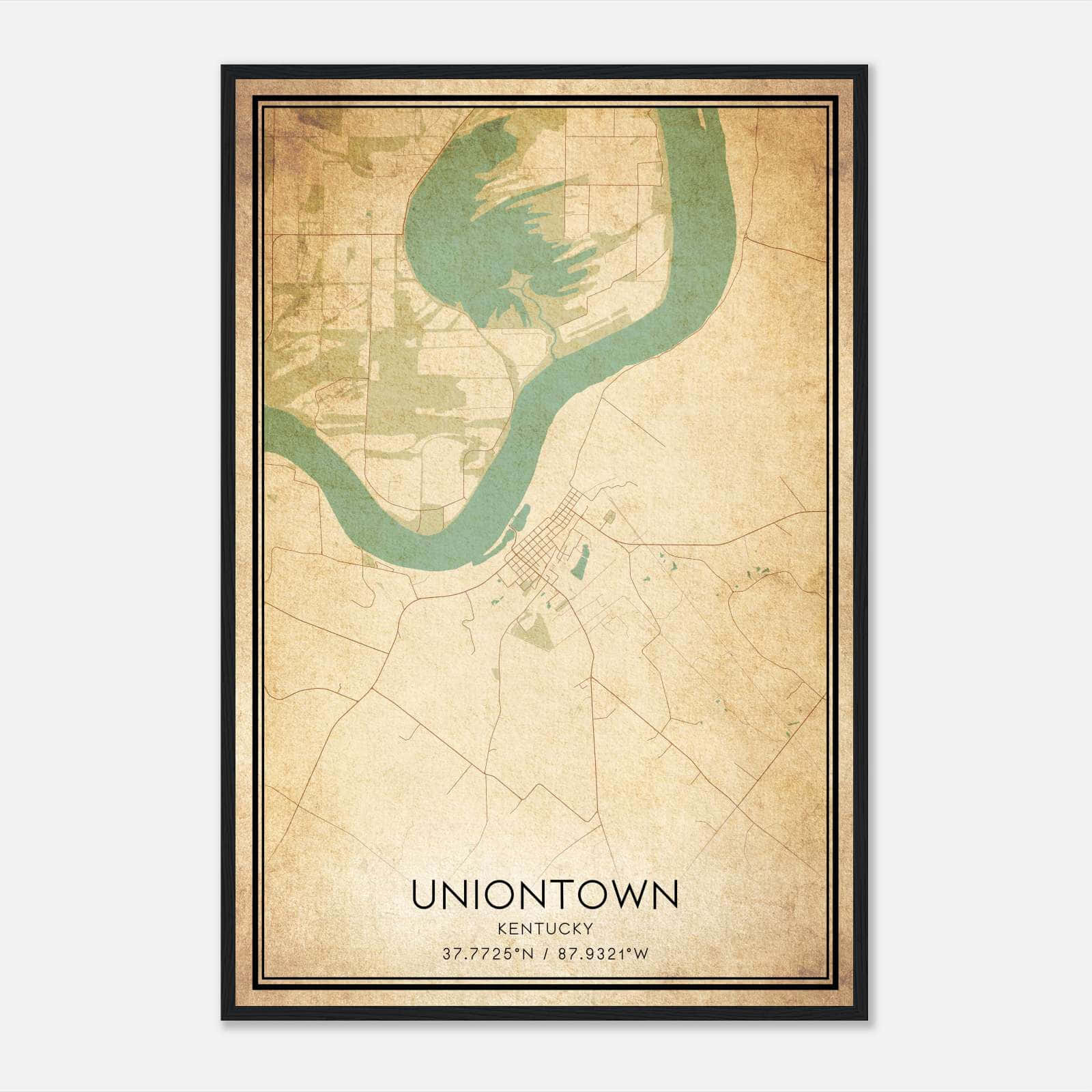 Vintage Uniontown Kentucky Map Poster, Uniontown KY City Road Wall Art ...