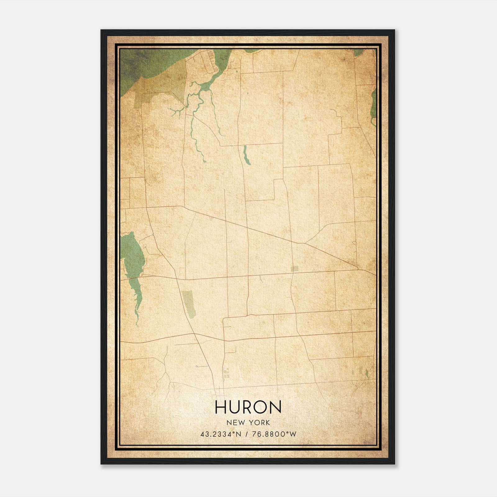 Vintage Huron New York Map Poster, Huron NY City Road Wall Art Print ...