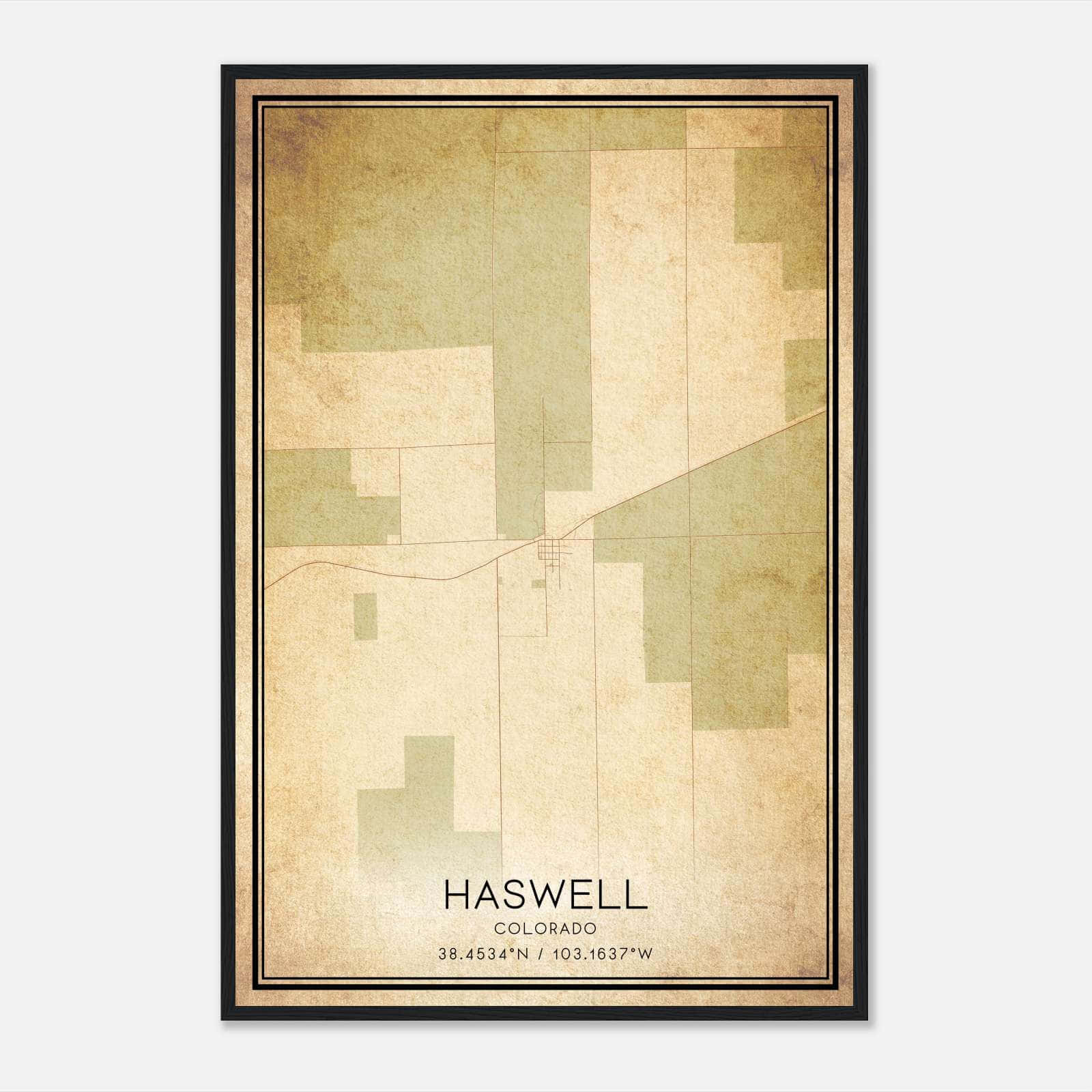 Vintage Haswell Colorado Map Poster, Haswell CO City Road Wall Art ...
