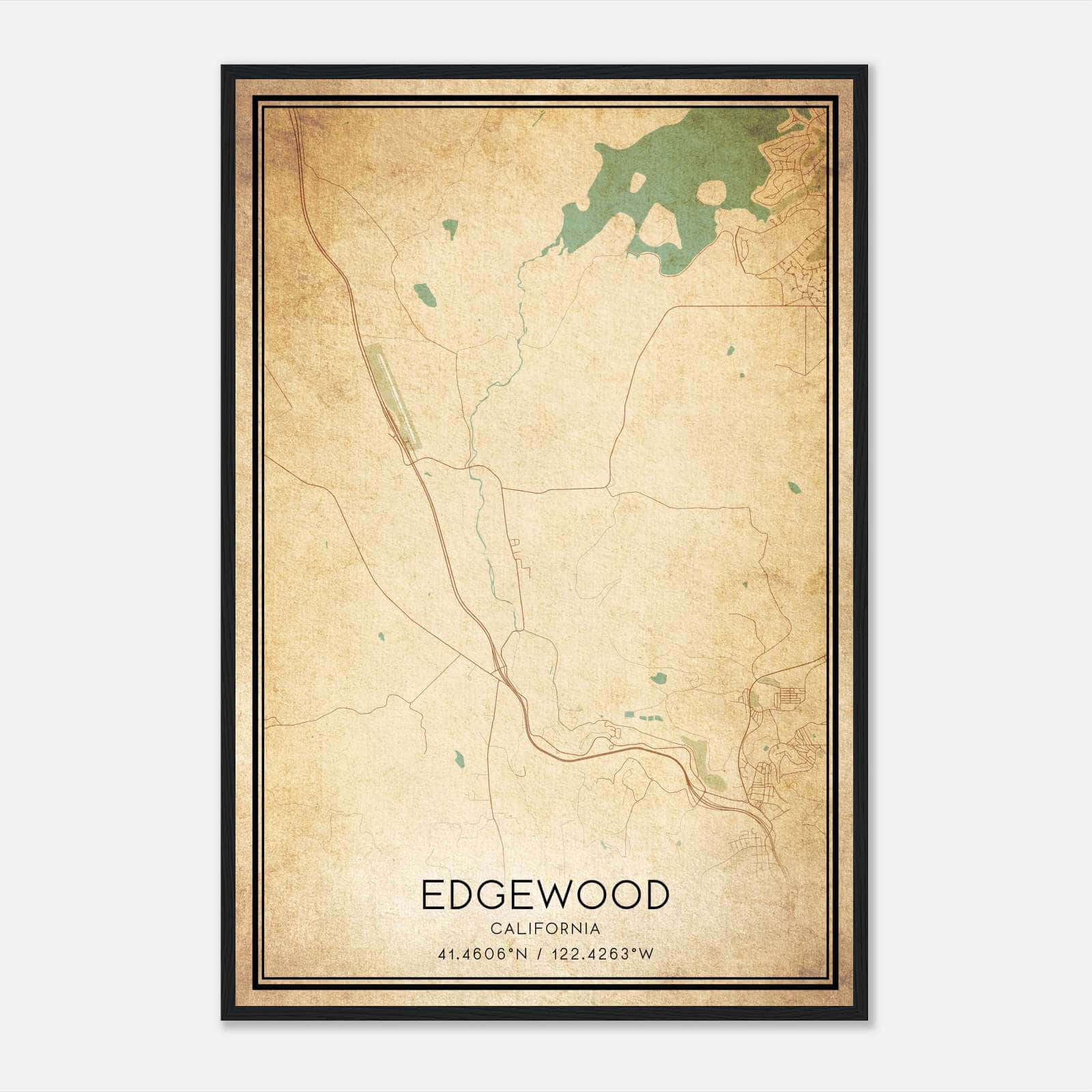 Vintage Edgewood California Map Poster, Edgewood CA City Road Wall Art ...