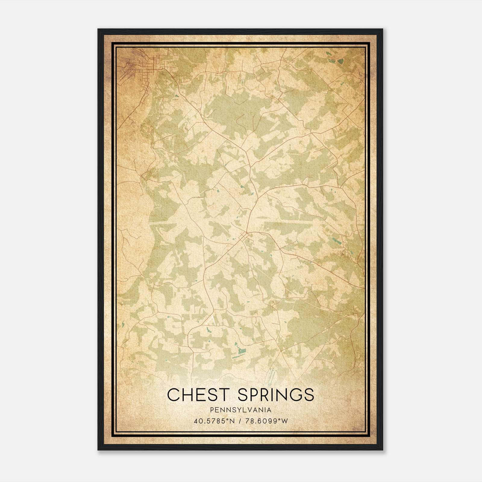 Vintage Chest Springs Pennsylvania Map Poster, Chest Springs PA City ...