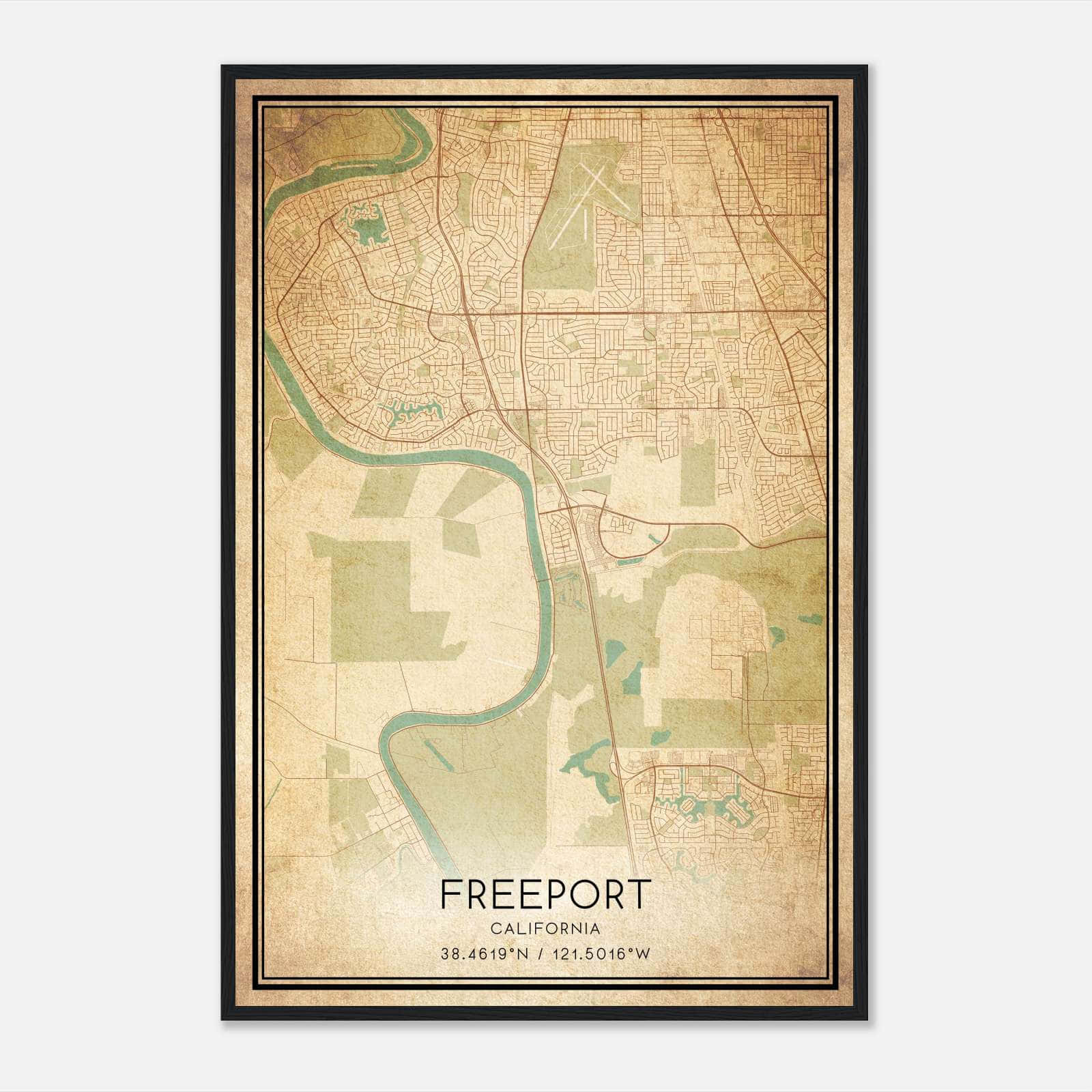 Vintage Freeport California Map Poster, Freeport CA City Road Wall Art ...