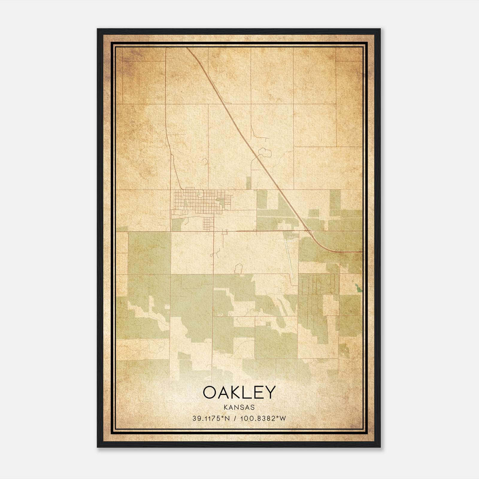 Vintage Oakley Kansas Map Poster, Oakley KS City Road Wall Art Print ...