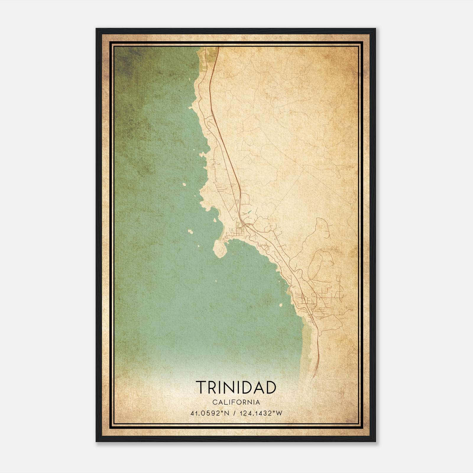 Vintage Trinidad California Map Poster, Trinidad CA City Road Wall Art ...