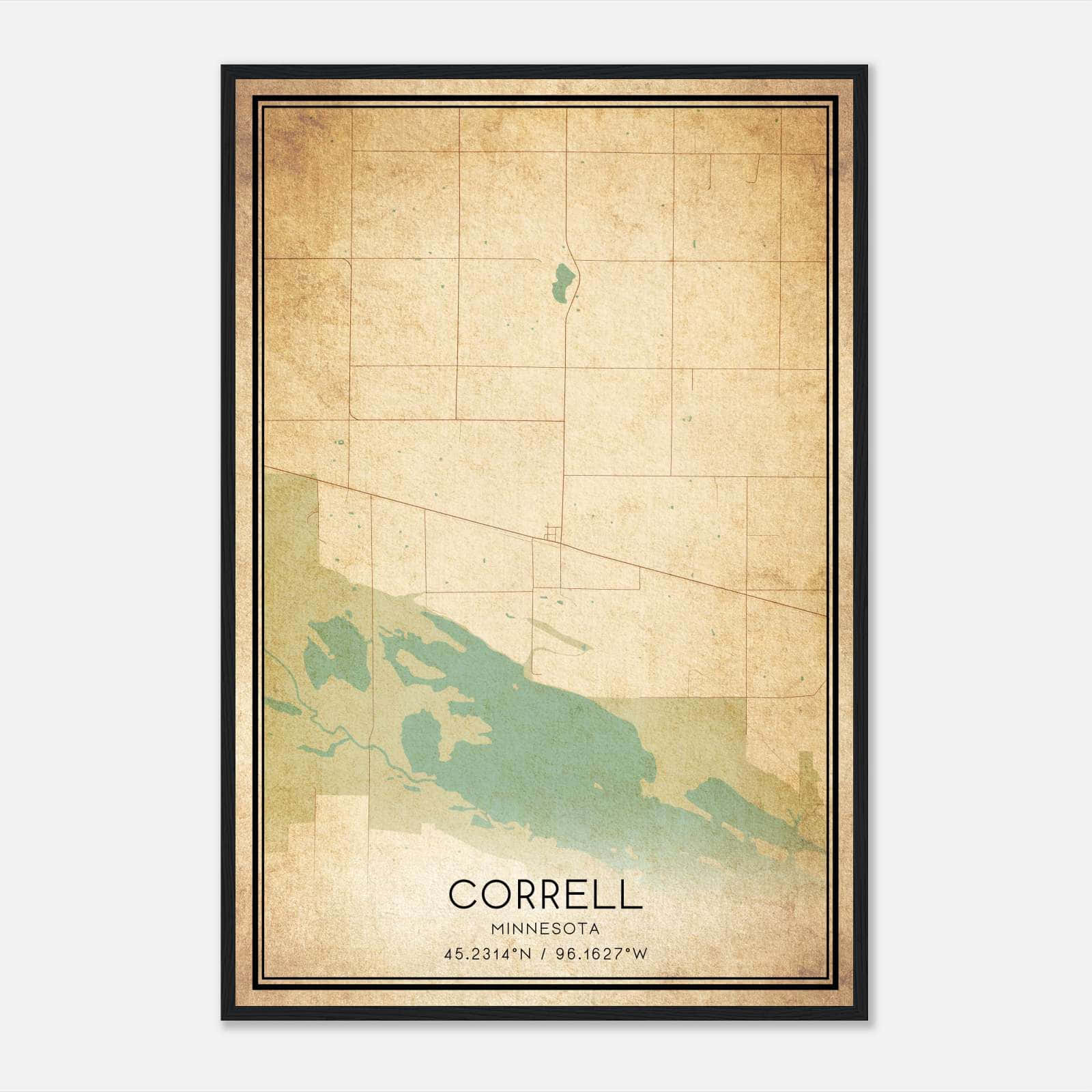 Vintage Correll Minnesota Map Poster, Correll MN City Road Wall Art ...