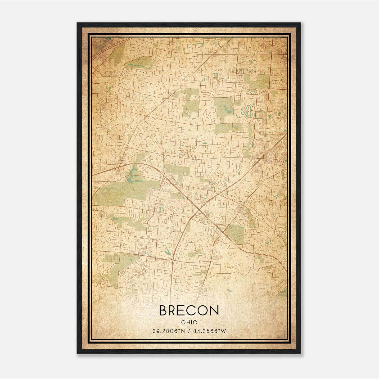 Vintage Brecon Ohio Map Poster, Brecon OH City Road Wall Art Print ...