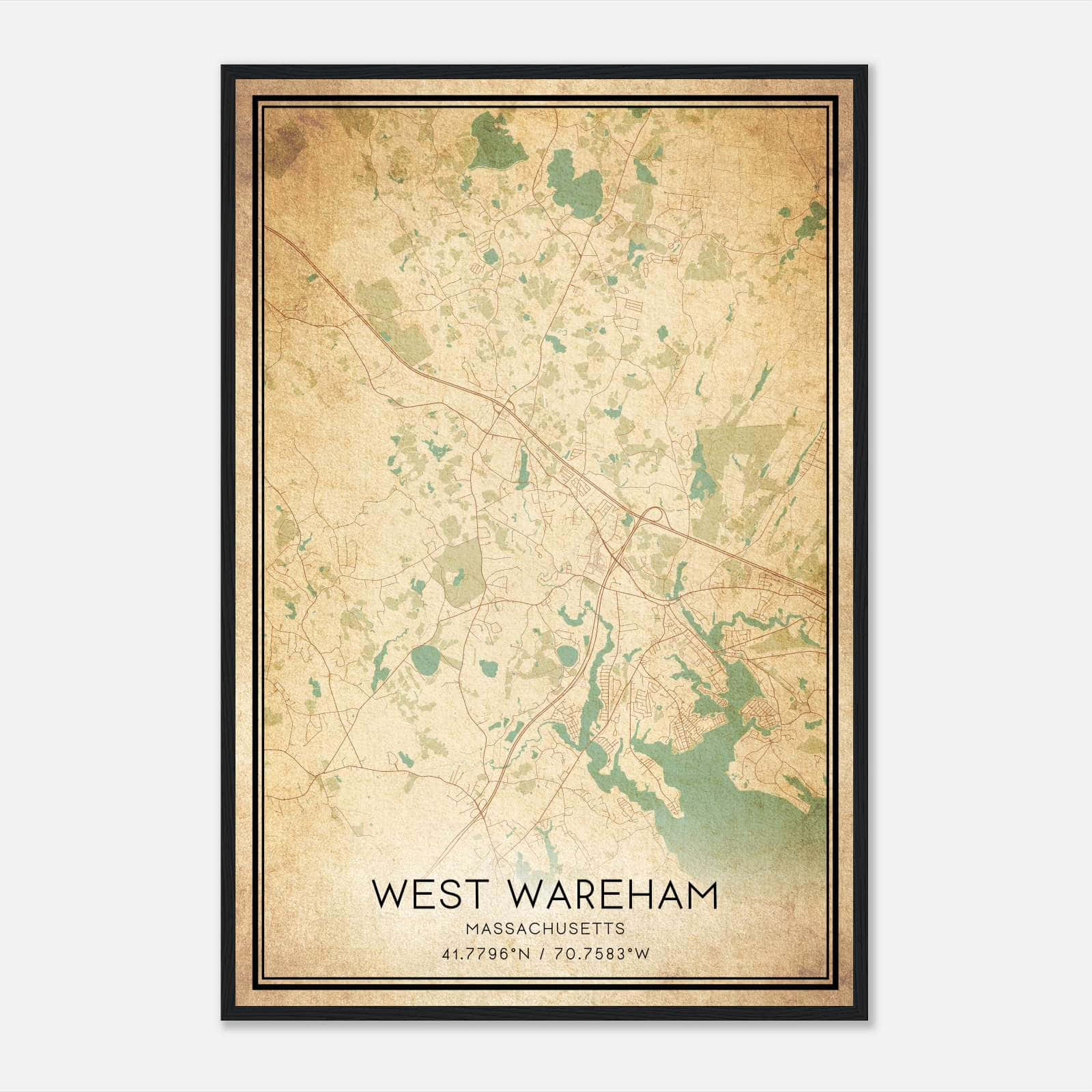 Vintage West Wareham Massachusetts Map Poster, West Wareham MA City ...