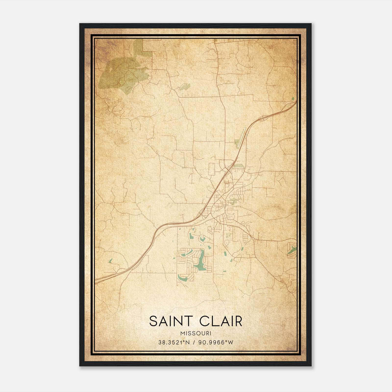 Vintage Saint Clair Missouri Map Poster, Saint Clair MO City Road Wall ...