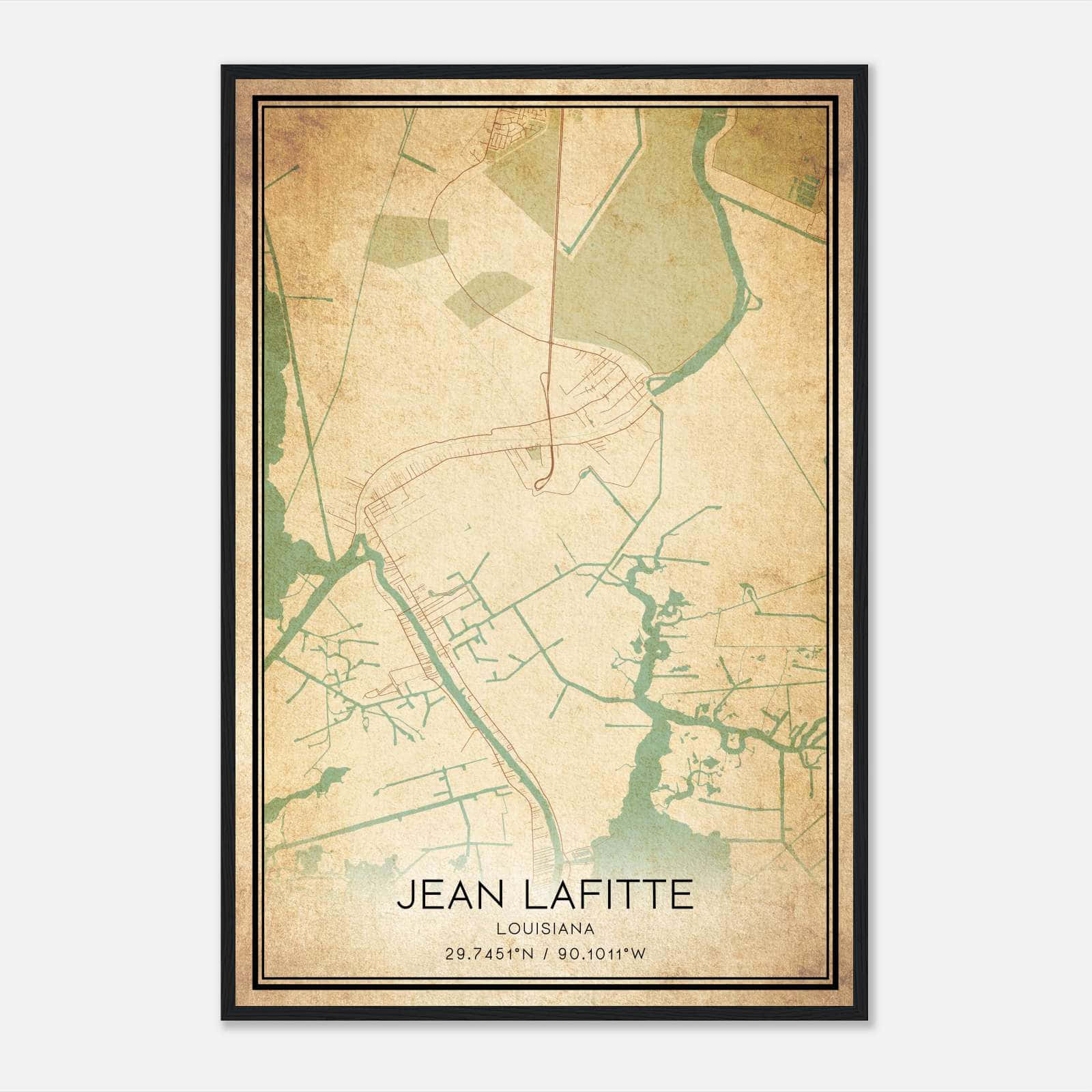 Vintage Jean Lafitte Louisiana Map Poster, Jean Lafitte LA City Road ...