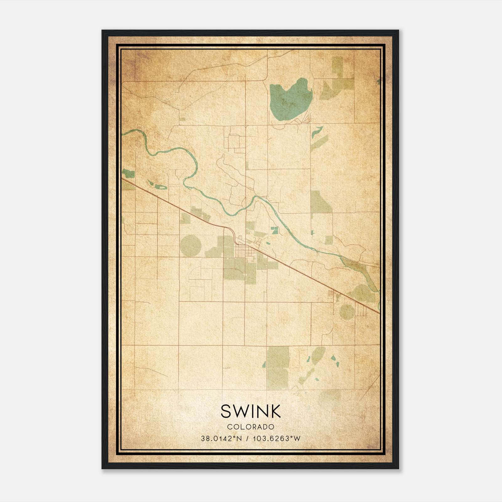 Vintage Swink Colorado Map Poster, Swink CO City Road Wall Art Print ...