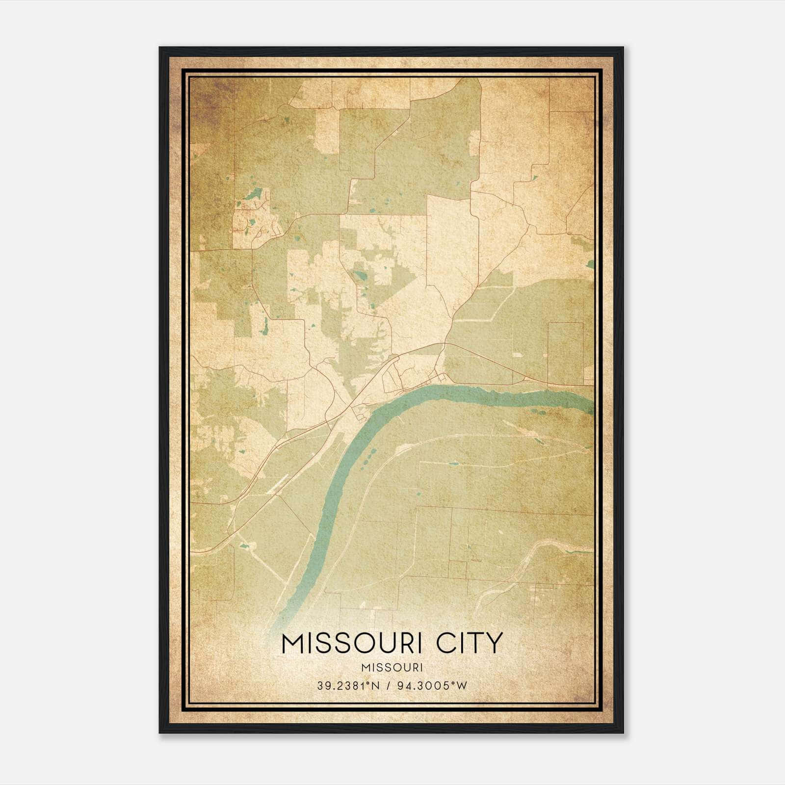 Vintage Missouri City Missouri Map Poster, Missouri City MO City Road ...
