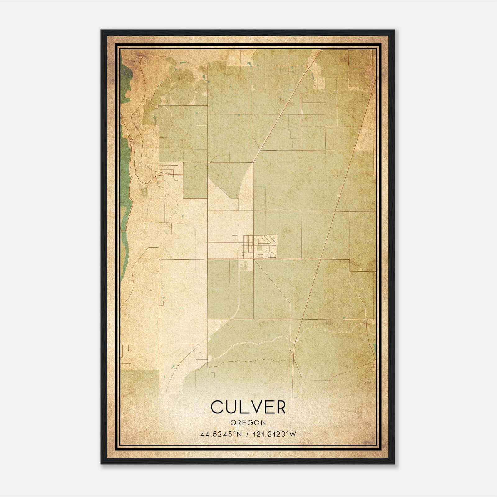 Vintage Culver Oregon Map Poster, Culver OR City Road Wall Art Print ...