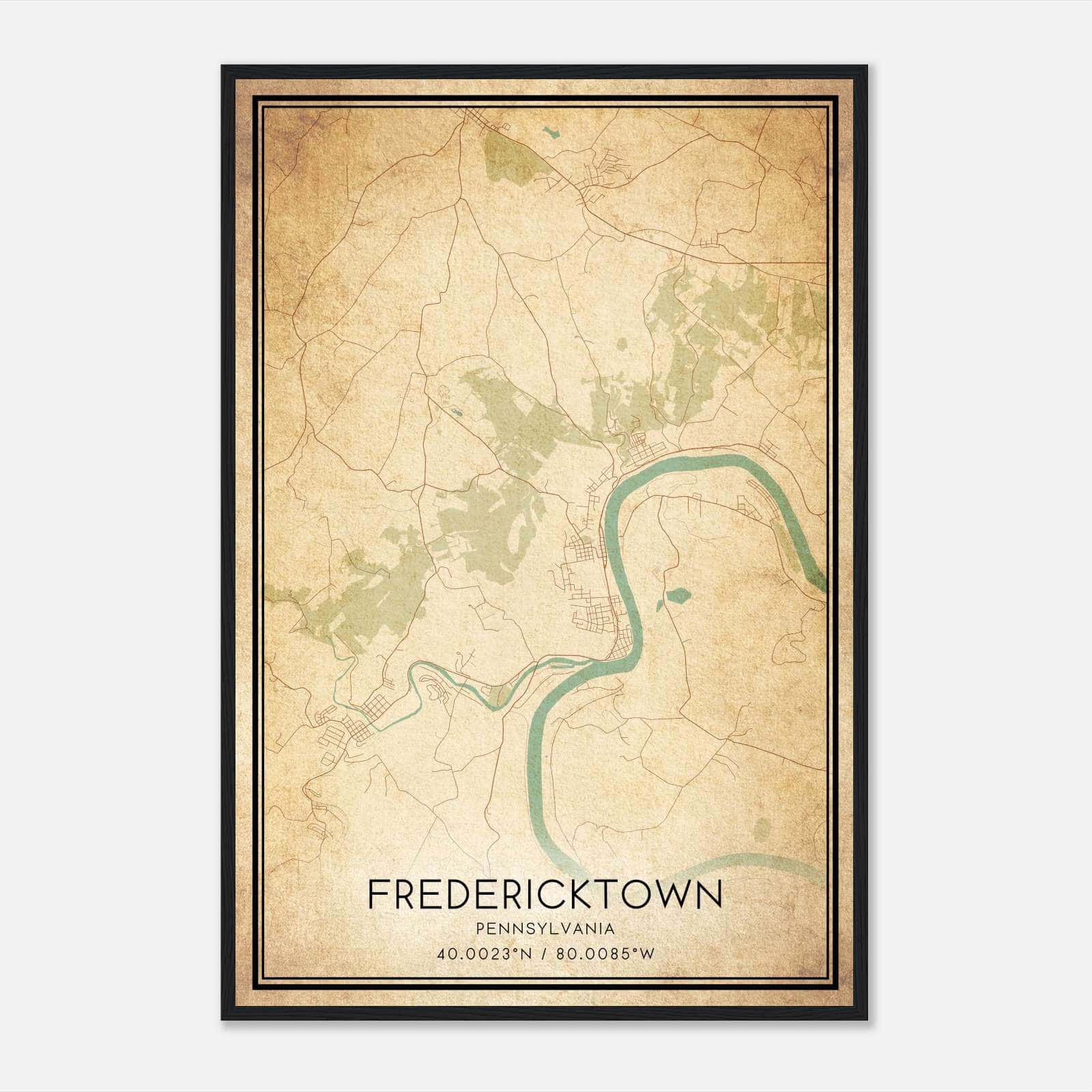 Vintage Fredericktown Pennsylvania Map Poster, Fredericktown PA City ...