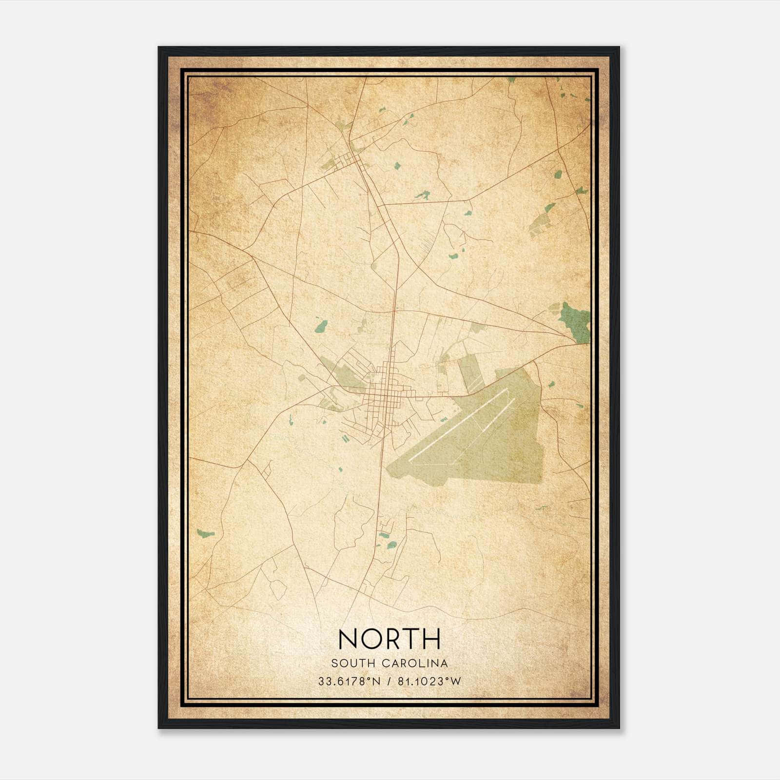 Vintage North South Carolina Map Poster, North SC City Road Wall Art ...
