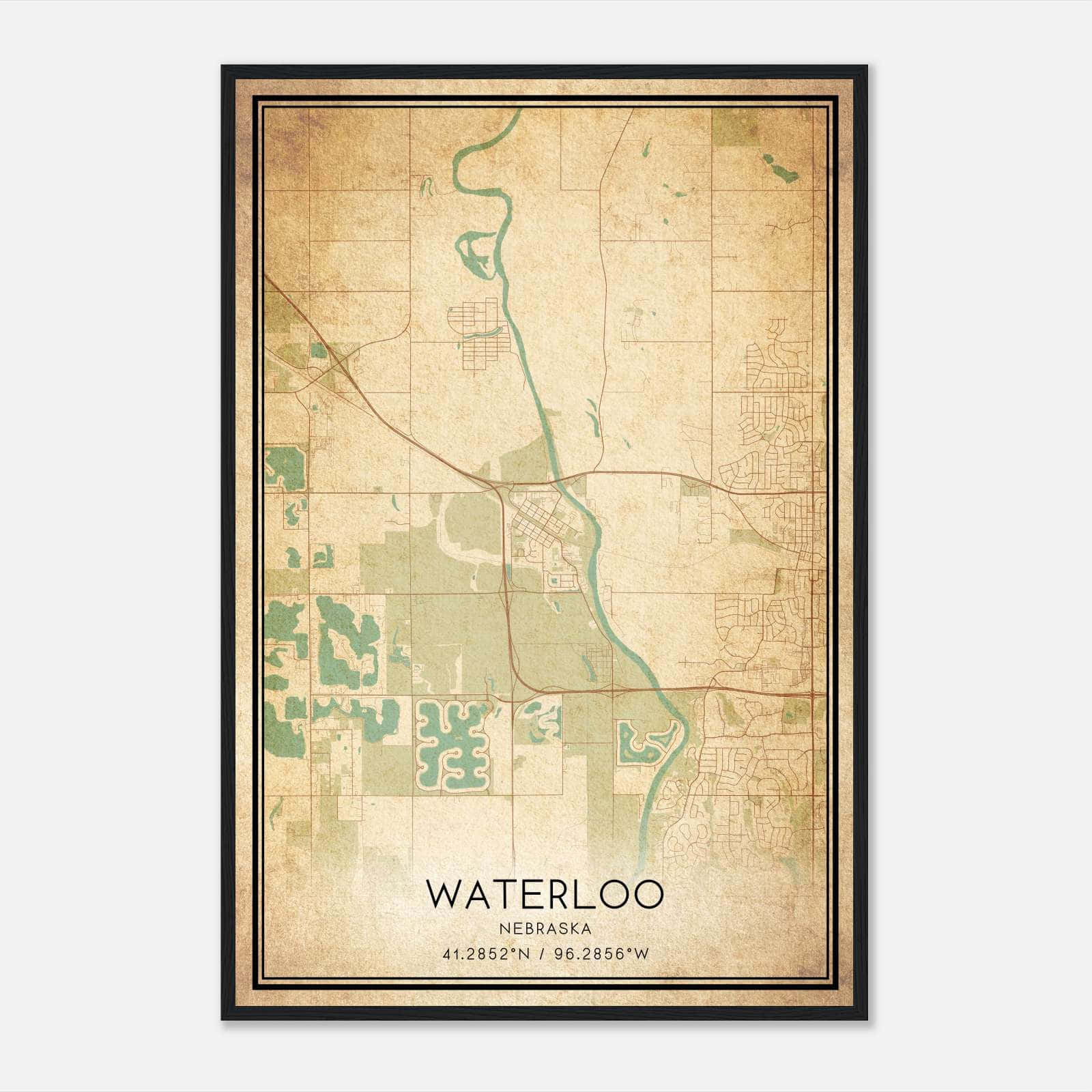 Vintage Waterloo Nebraska Map Poster, Waterloo NE City Road Wall Art ...