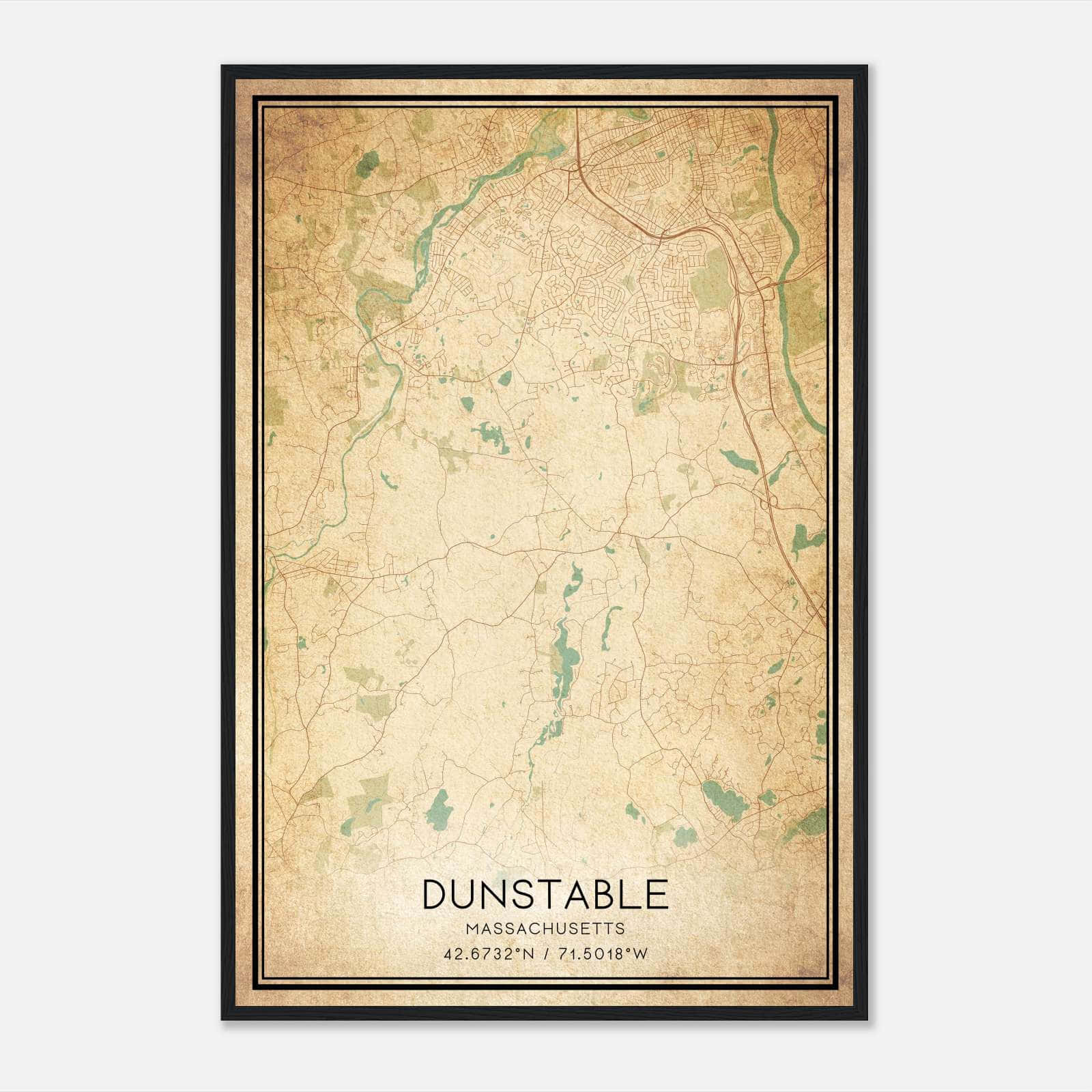 Vintage Dunstable Massachusetts Map Poster, Dunstable MA City Road Wall ...