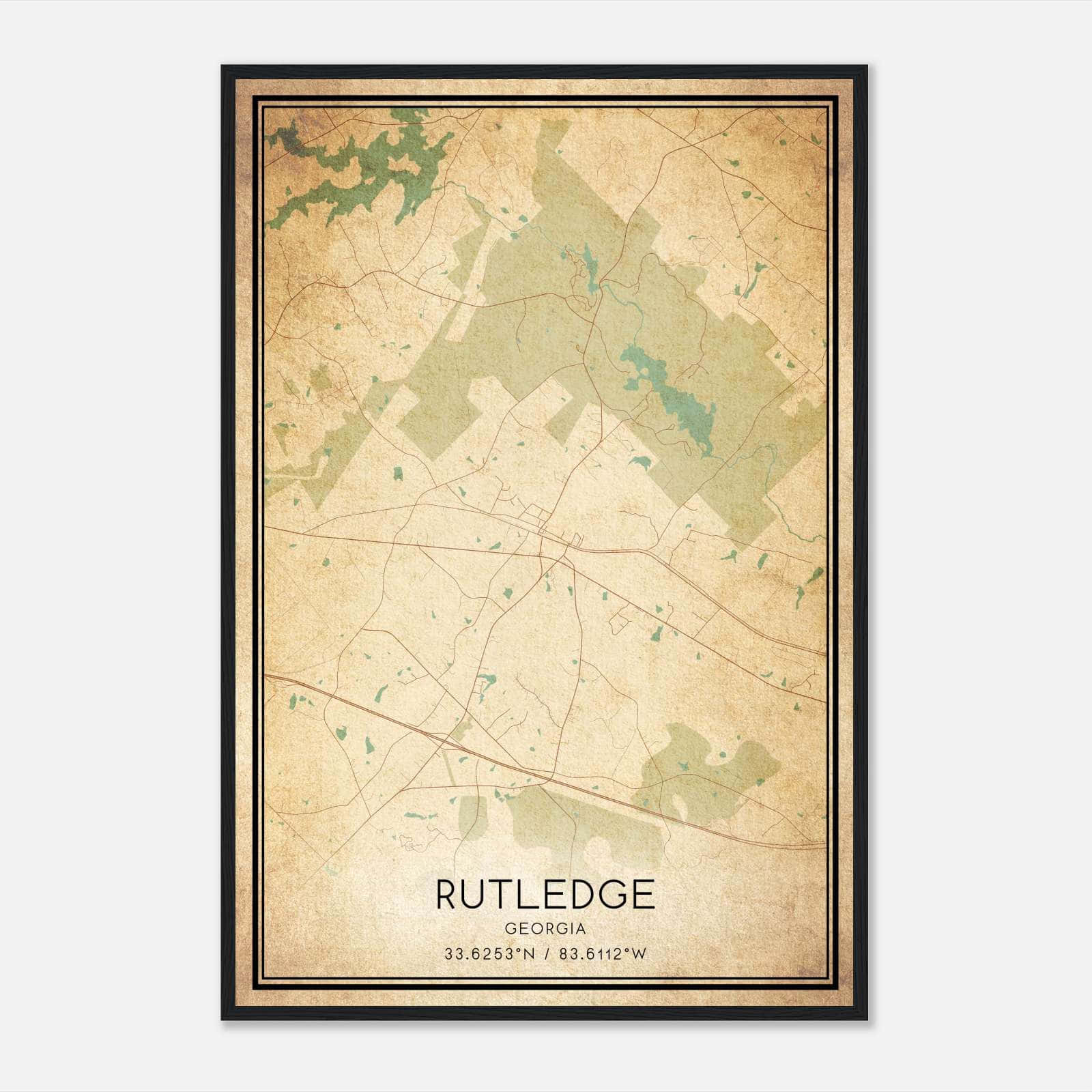 Vintage Rutledge Georgia Map Poster, Rutledge GA City Road Wall Art ...
