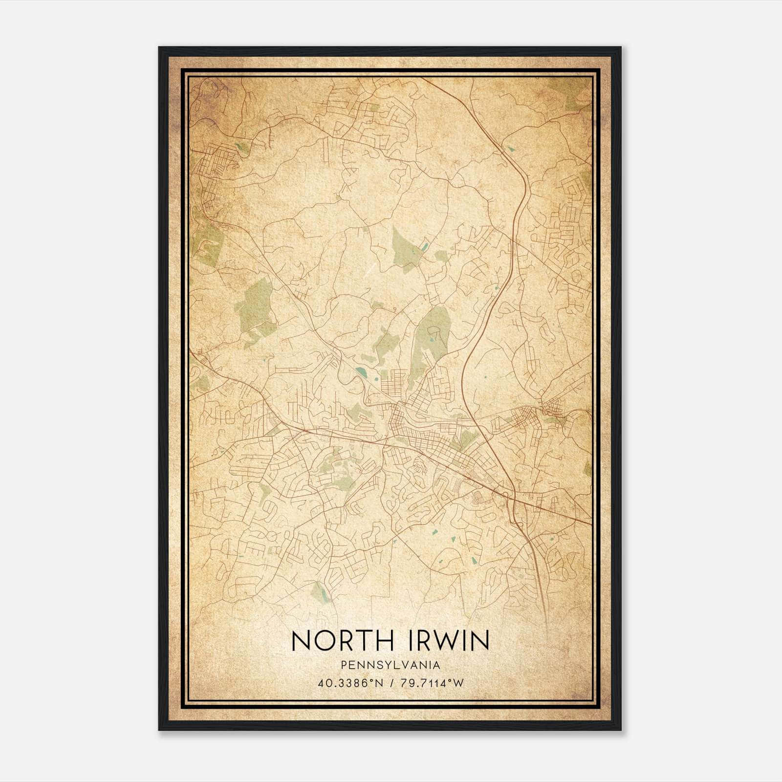 Vintage North Irwin Pennsylvania Map Poster, North Irwin PA City Road ...