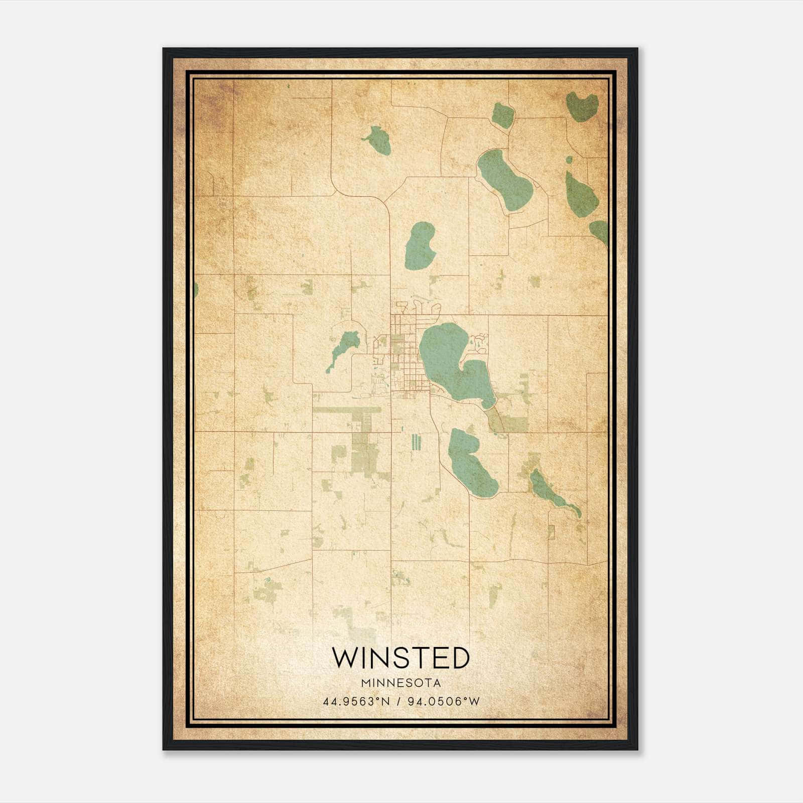 Vintage Winsted Minnesota Map Poster, Winsted MN City Road Wall Art ...