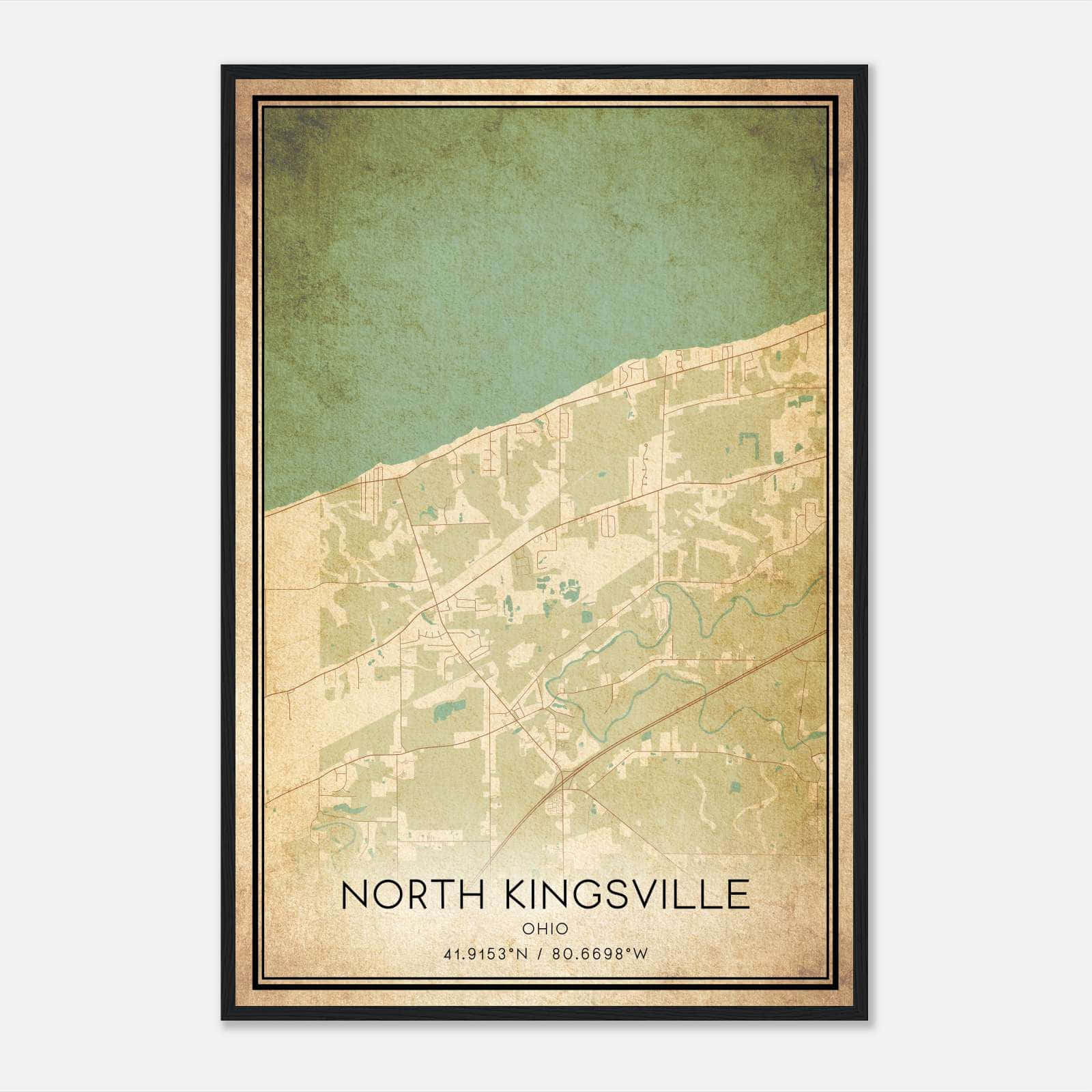Vintage North Kingsville Ohio Map Poster, North Kingsville OH City Road Wall Art Print - Custom ...