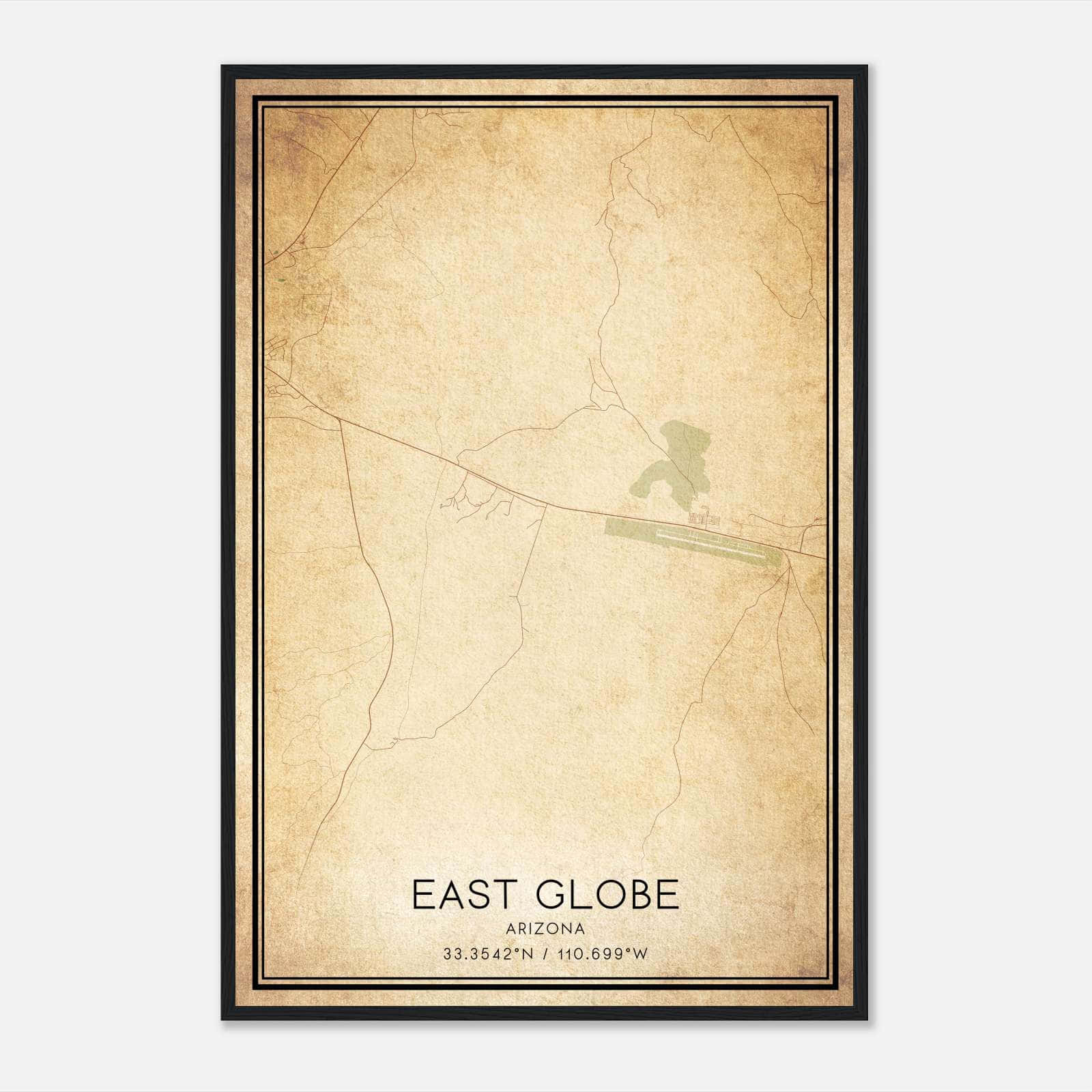 Vintage East Globe Arizona Map Poster, East Globe AZ City Road Wall Art ...