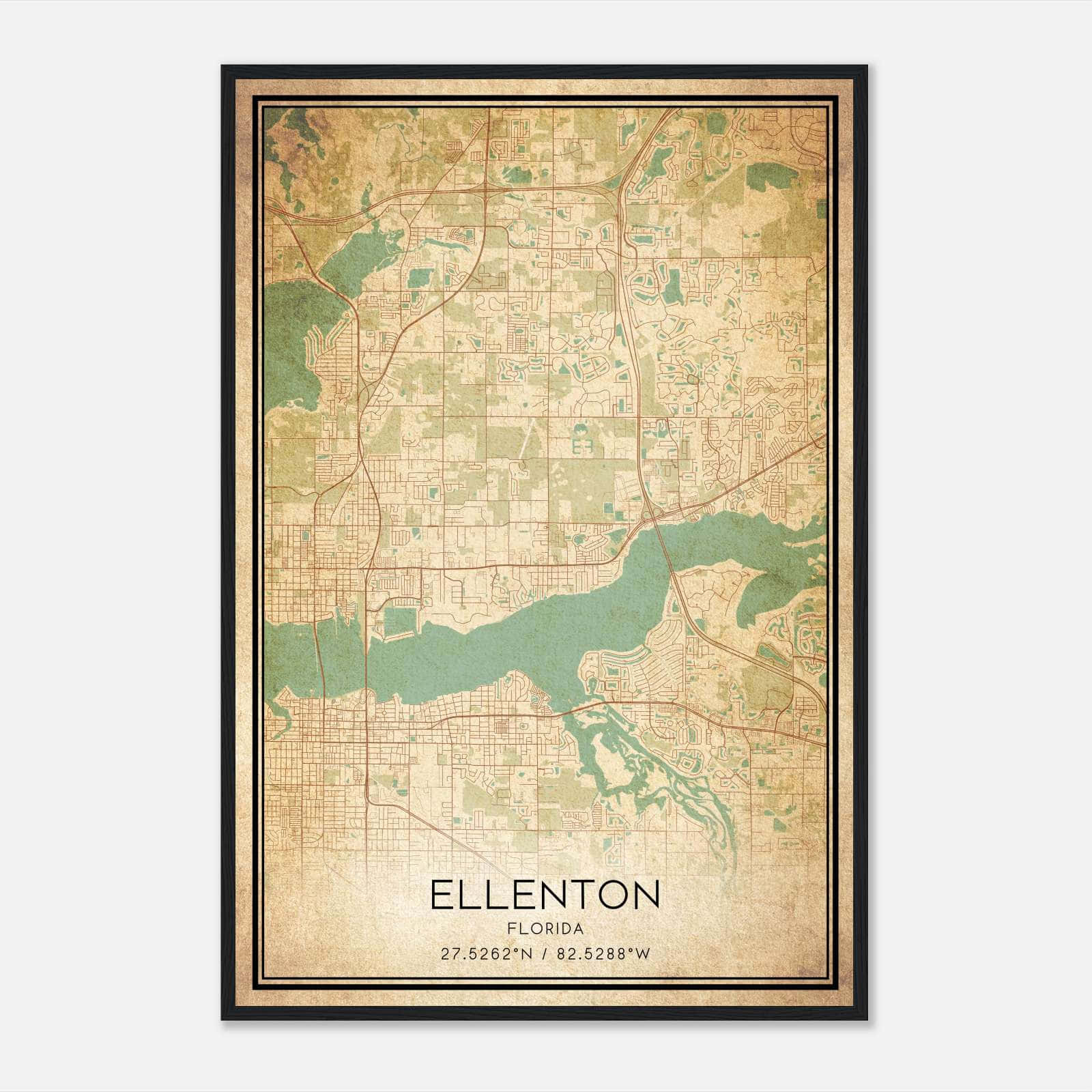 Vintage Ellenton Florida Map Poster, Ellenton FL City Road Wall Art ...
