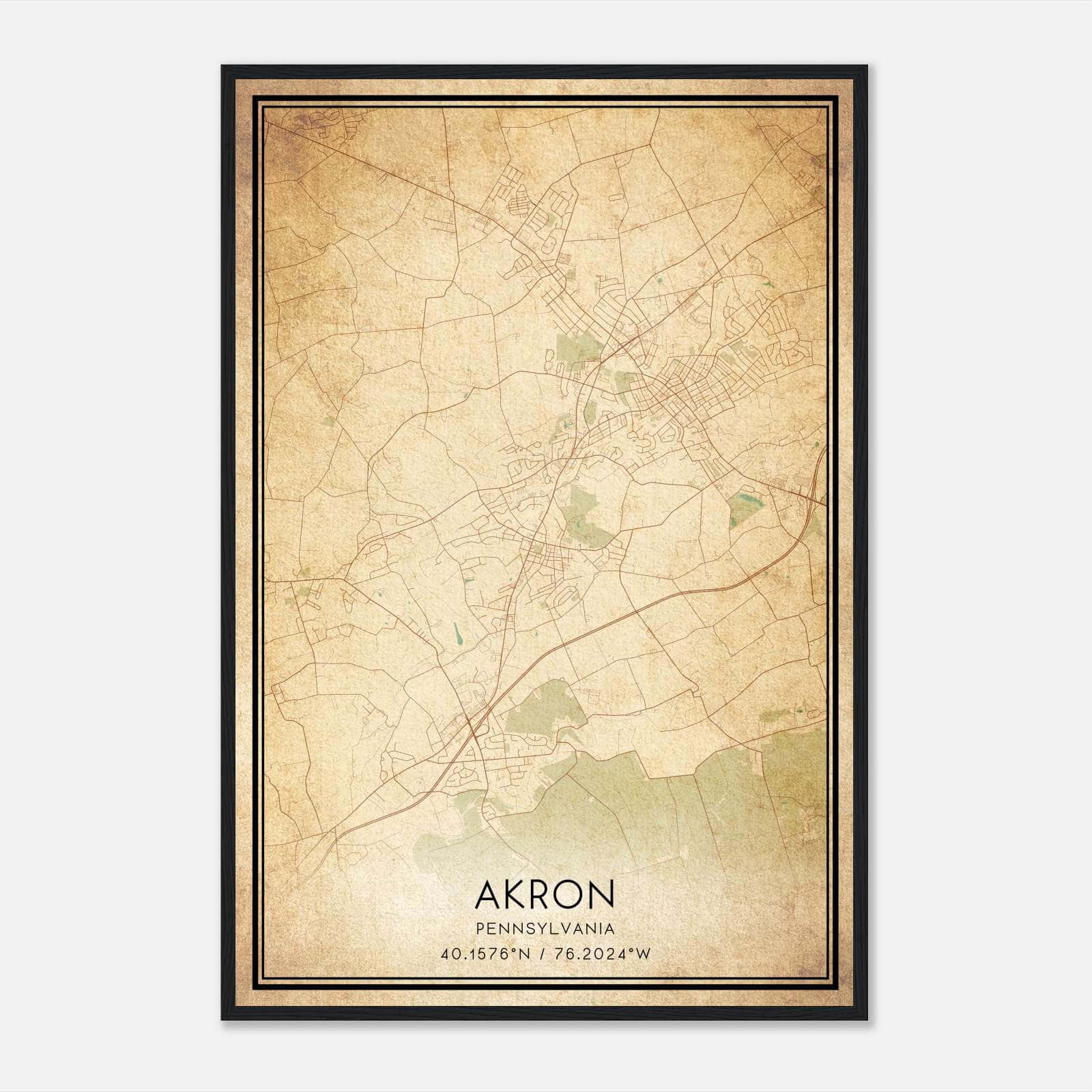 Vintage Akron Pennsylvania Map Poster, Akron PA City Road Wall Art ...