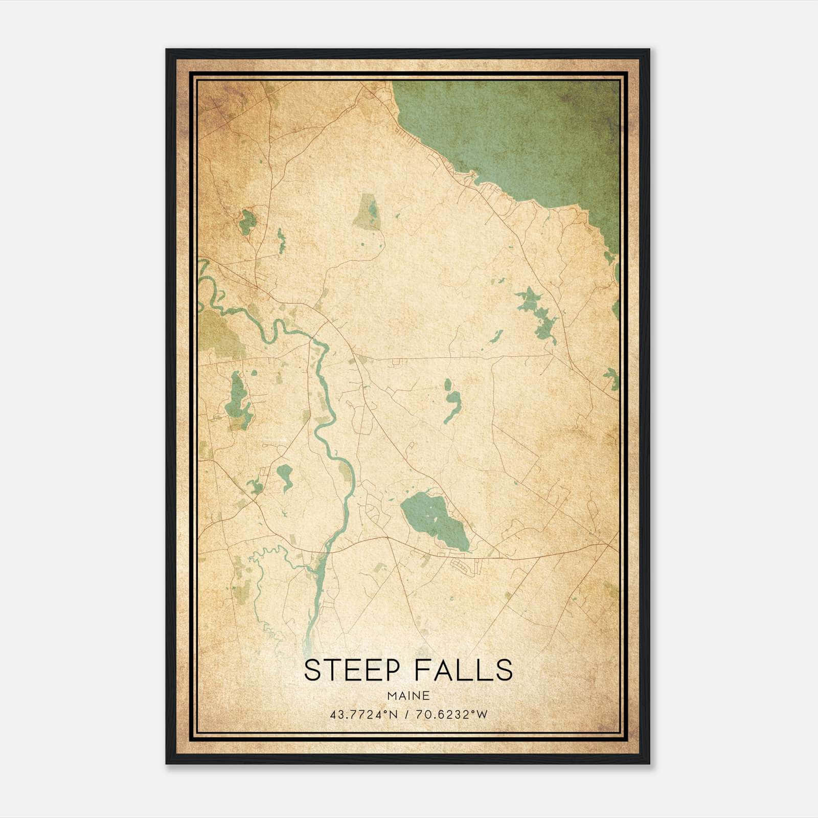 Vintage Steep Falls Maine Map Poster, Steep Falls ME City Road Wall Art ...