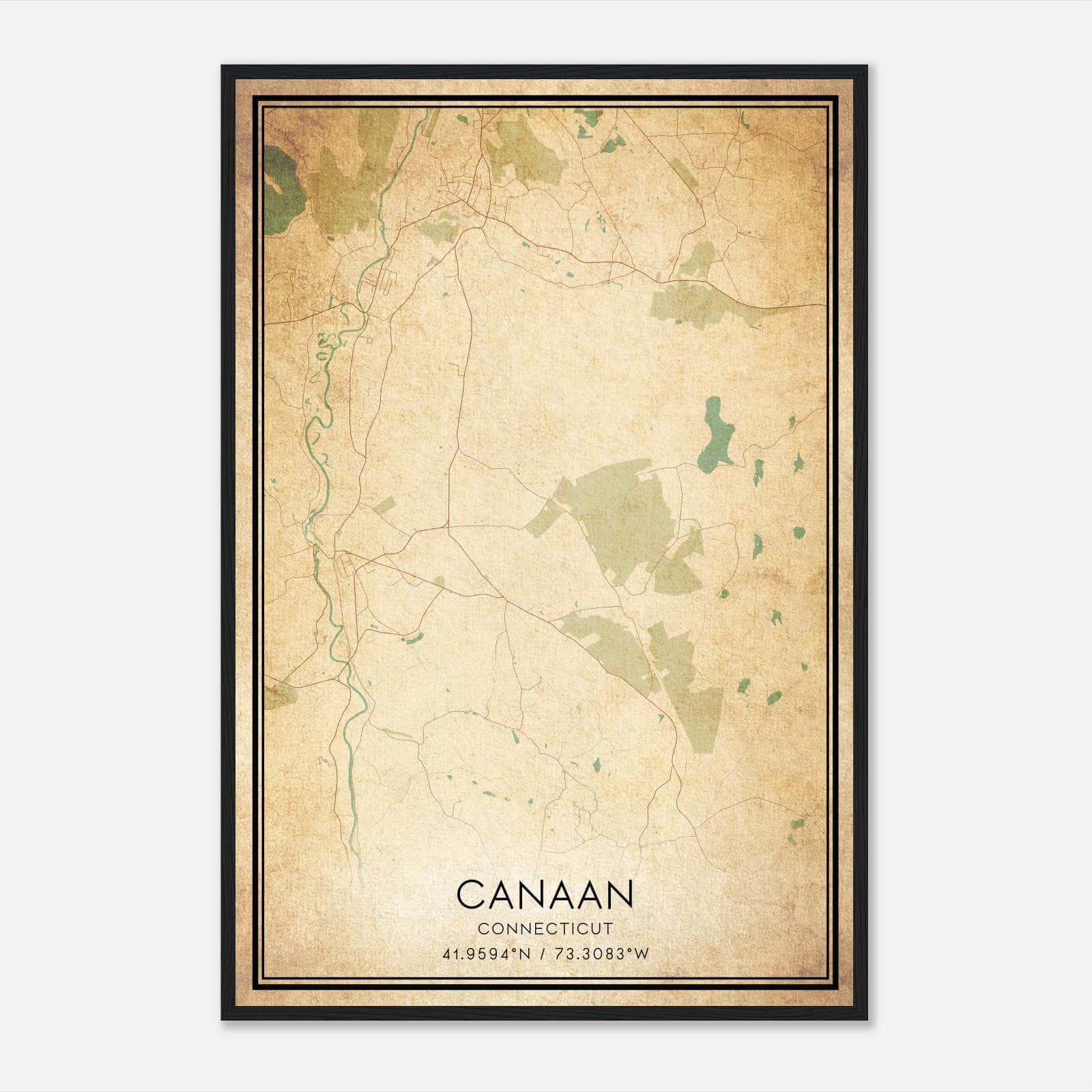 Vintage Canaan Connecticut Map Poster, Canaan CT City Road Wall Art ...