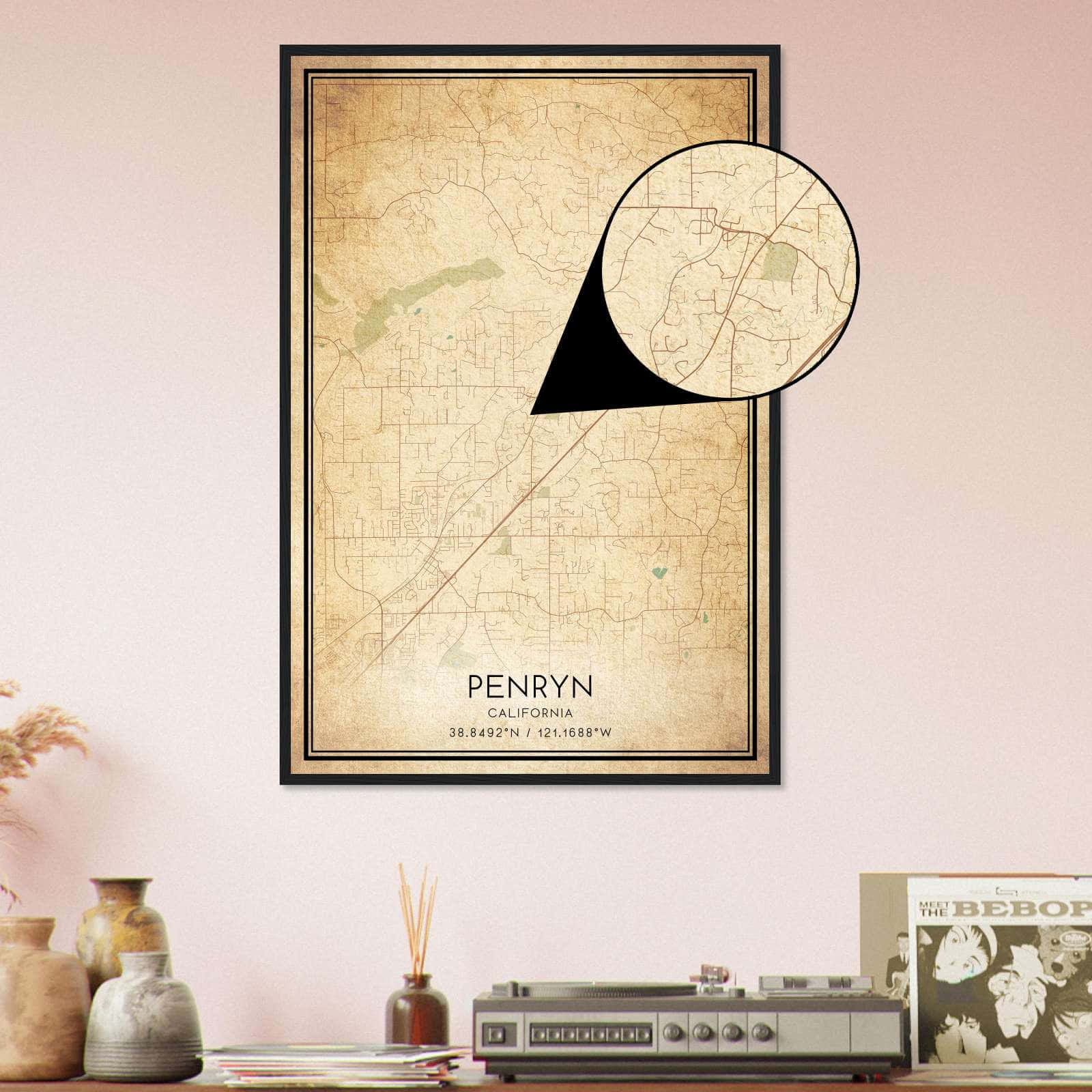 Vintage Penryn California Map Poster, Penryn CA City Road Wall Art ...