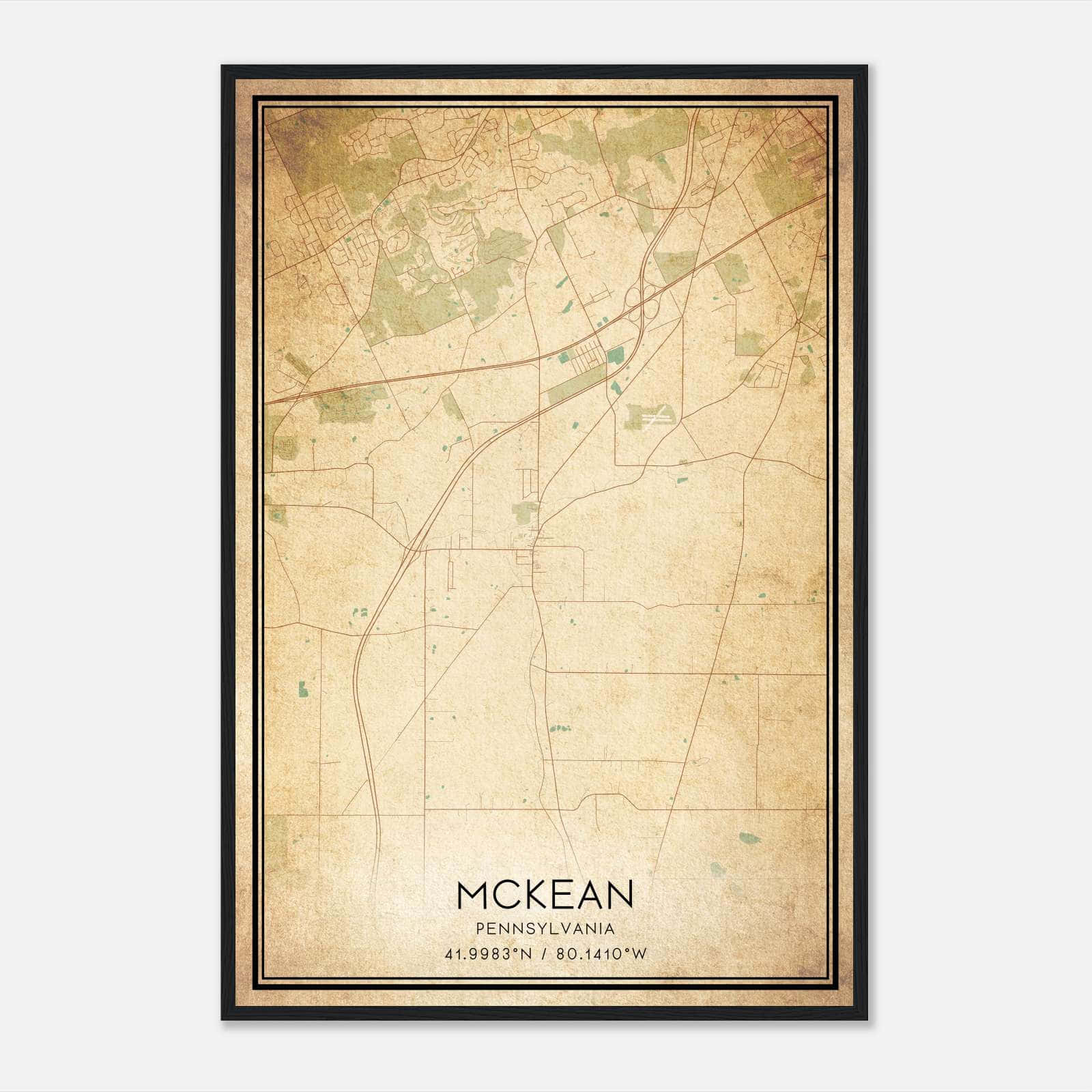 Vintage Mckean Pennsylvania Map Poster, Mckean PA City Road Wall Art Print - Custom Maps & Posters