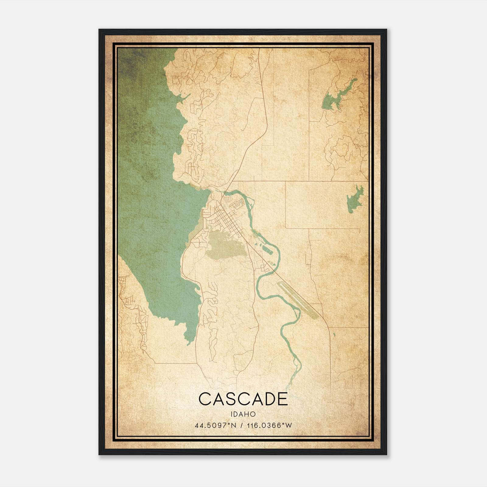Vintage Cascade Idaho Map Poster, Cascade ID City Road Wall Art Print ...