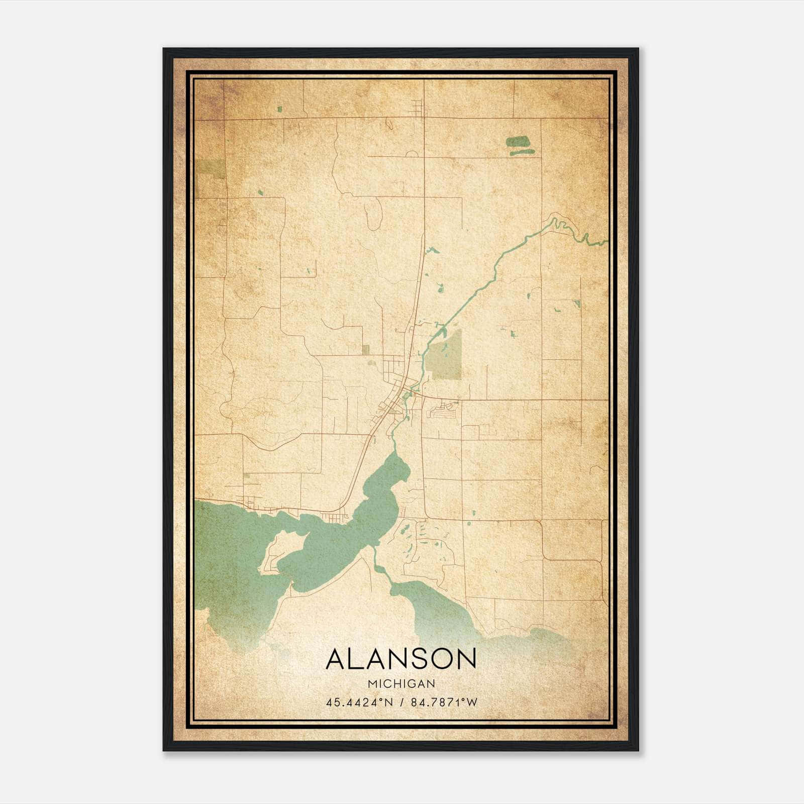 Vintage Alanson Michigan Map Poster, Alanson MI City Road Wall Art ...