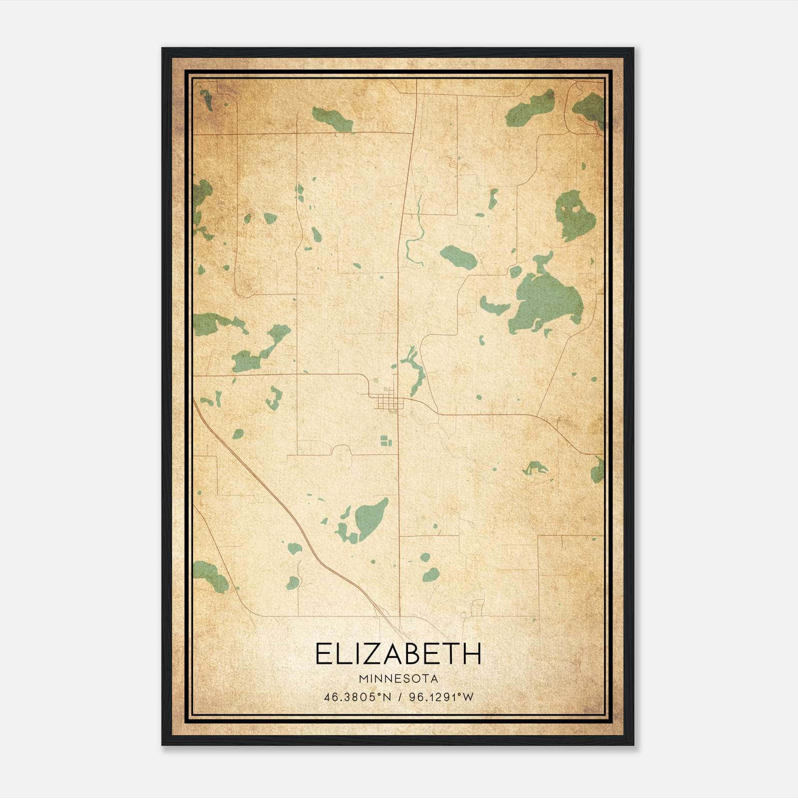 Vintage Elizabeth Minnesota Map Poster, Elizabeth MN City Road Wall Art ...